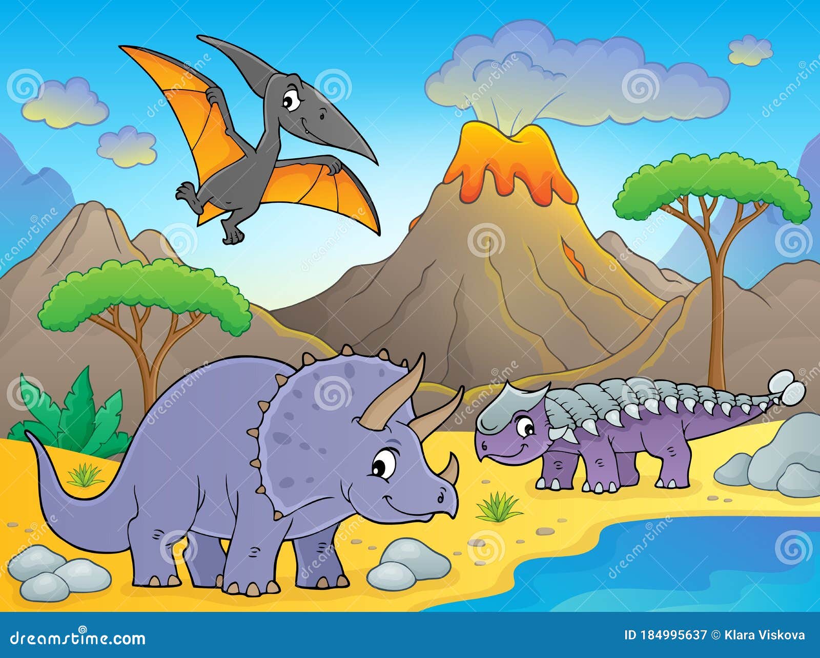 Volcano And The Pterosaur Thalassodromeus Stock Illustration ...