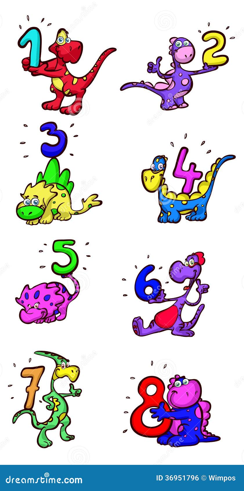 Dinosaurs with numbers stock illustration. Illustration of bright ...