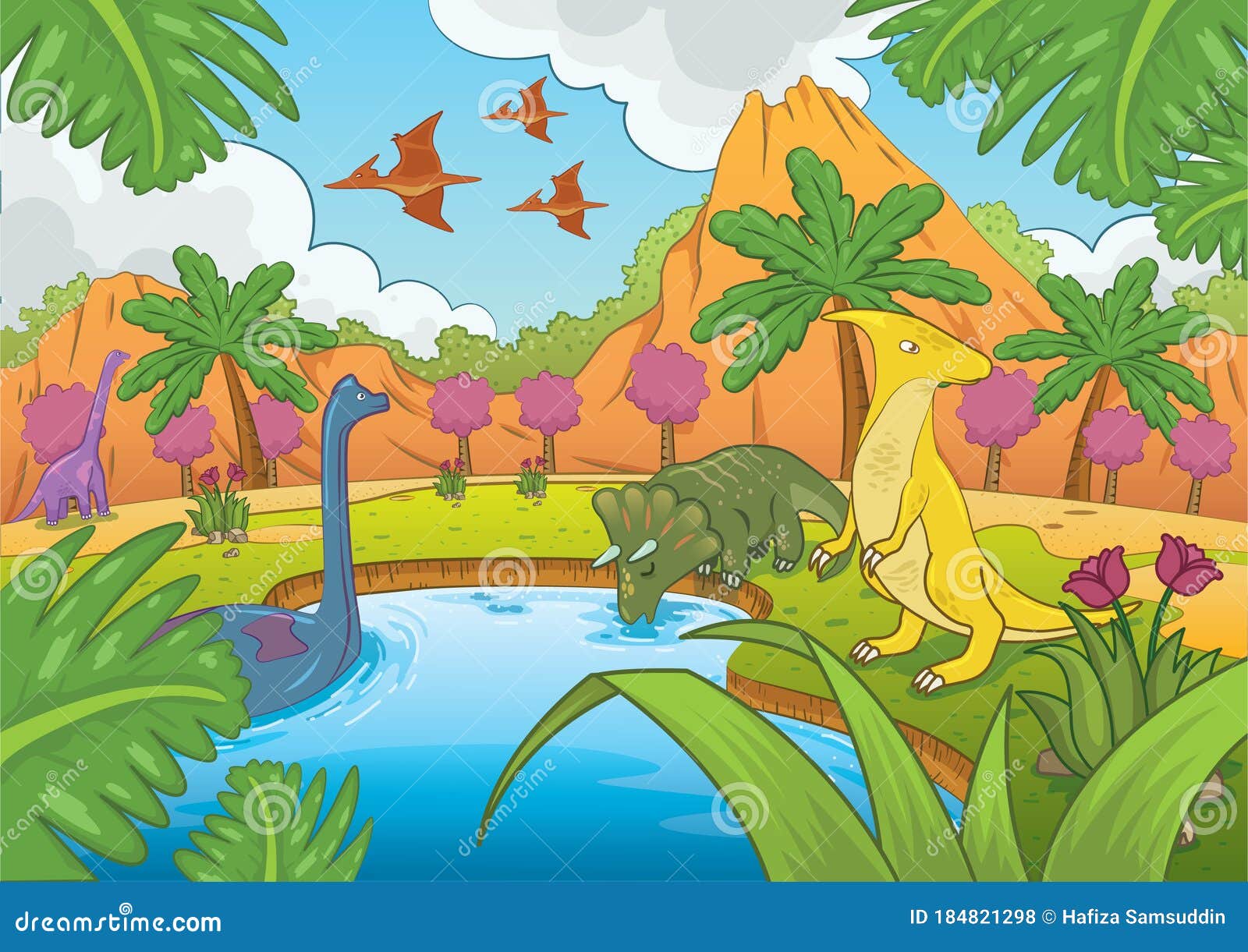 Dinosaurs in Prehistoric Time. Vector Illustration Decorative ...