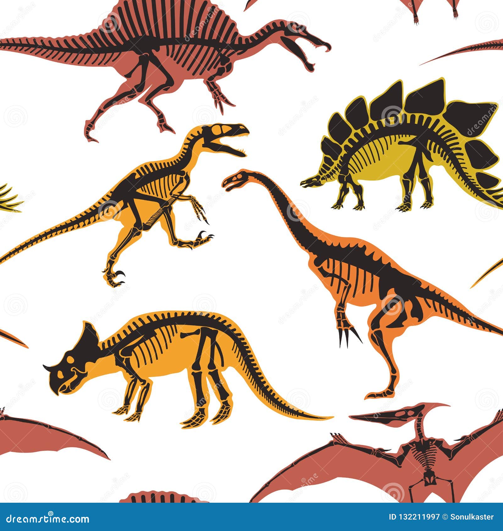 Dinosaurs and Pterodactyl Types of Animals Seamless Pattern Isolated on ...