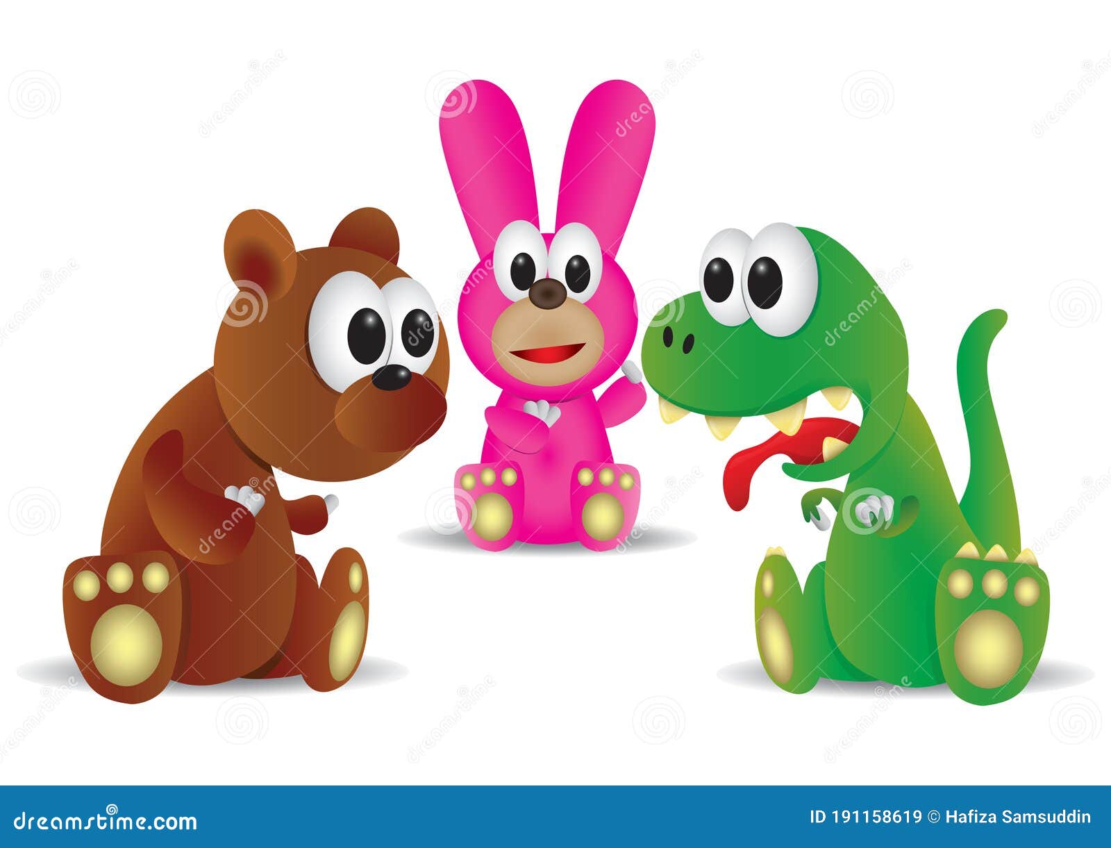 Dinosaurs with Rabbit and Bear. Vector Illustration Decorative Design ...