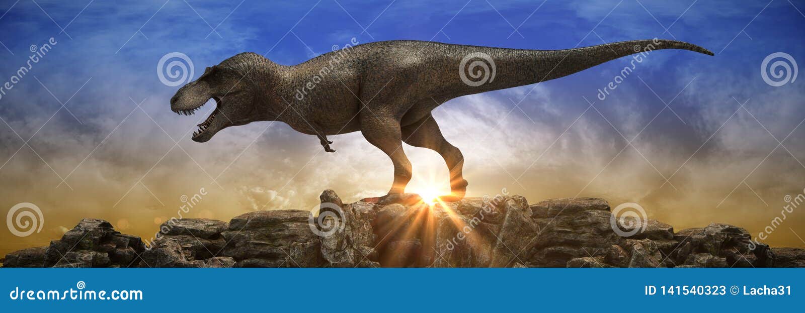 Dinosaurs On Rock Mountain At Sunset. Royalty-Free Stock Photo ...