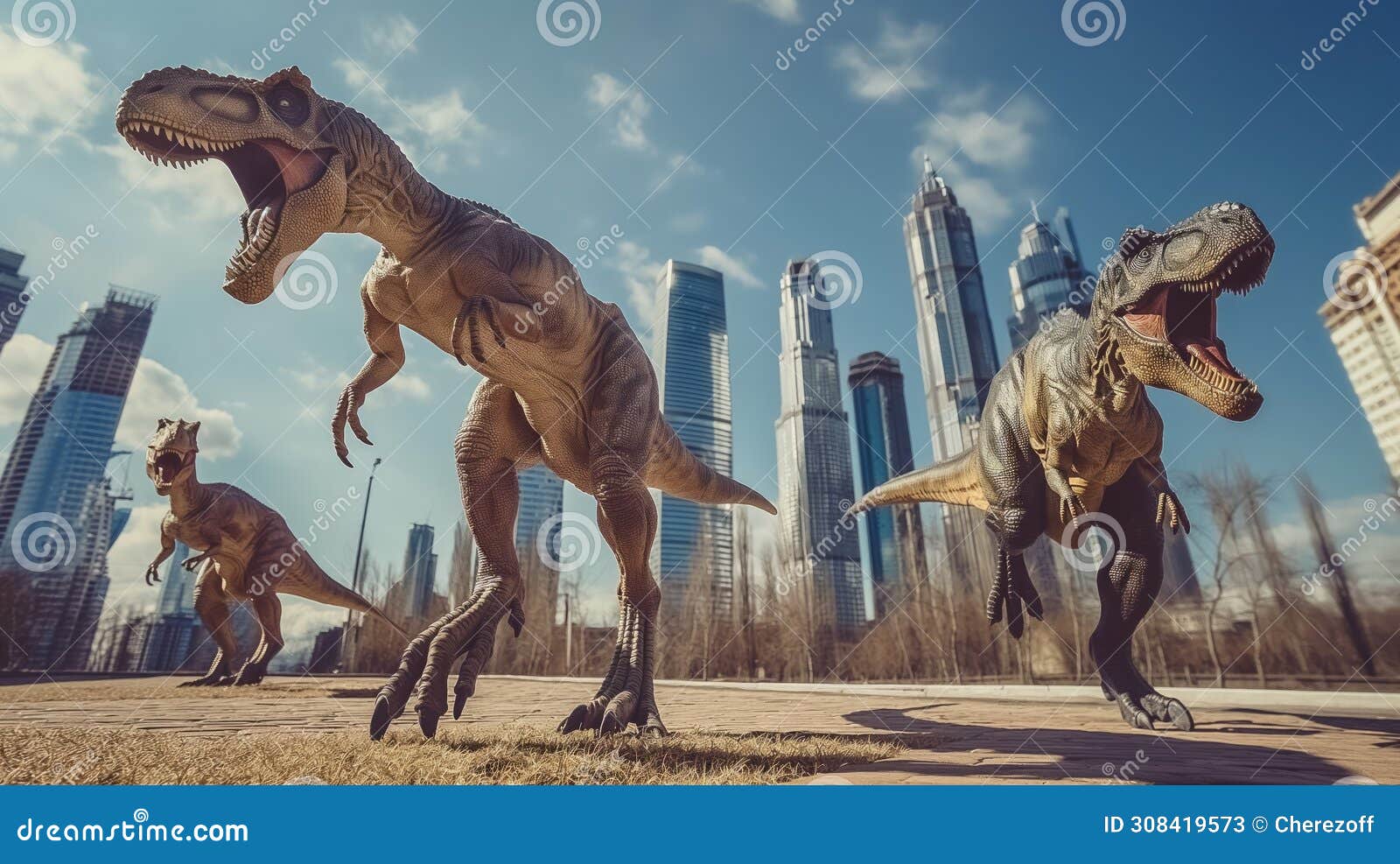 Dinosaurs Running through a Modern City Stock Image - Image of ...