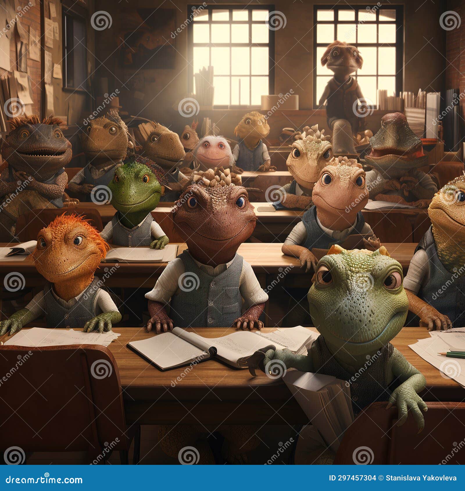 Dinosaurs Schoolchildren in the Classroom. Generative AI Stock Photo ...