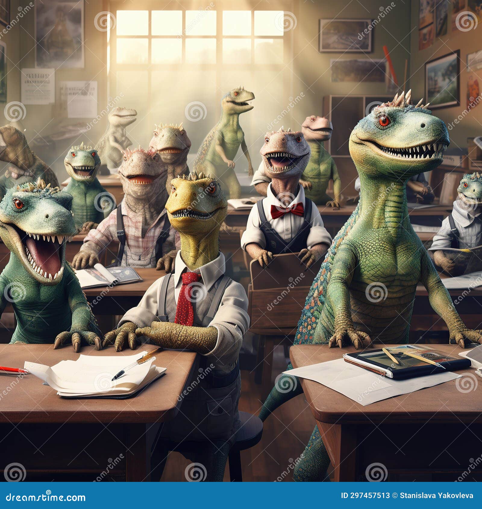 Dinosaurs Schoolchildren in the Classroom. Generative AI Stock ...