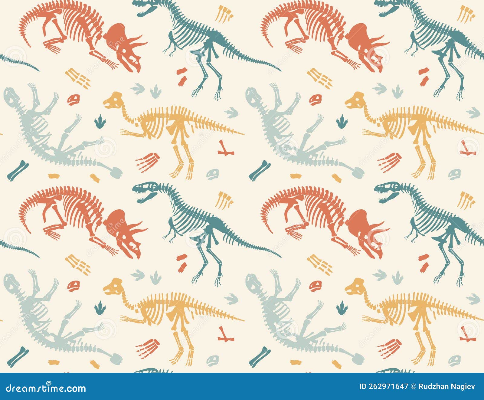 Dinosaurs Skeleton Seamless Pattern Stock Vector - Illustration of ...