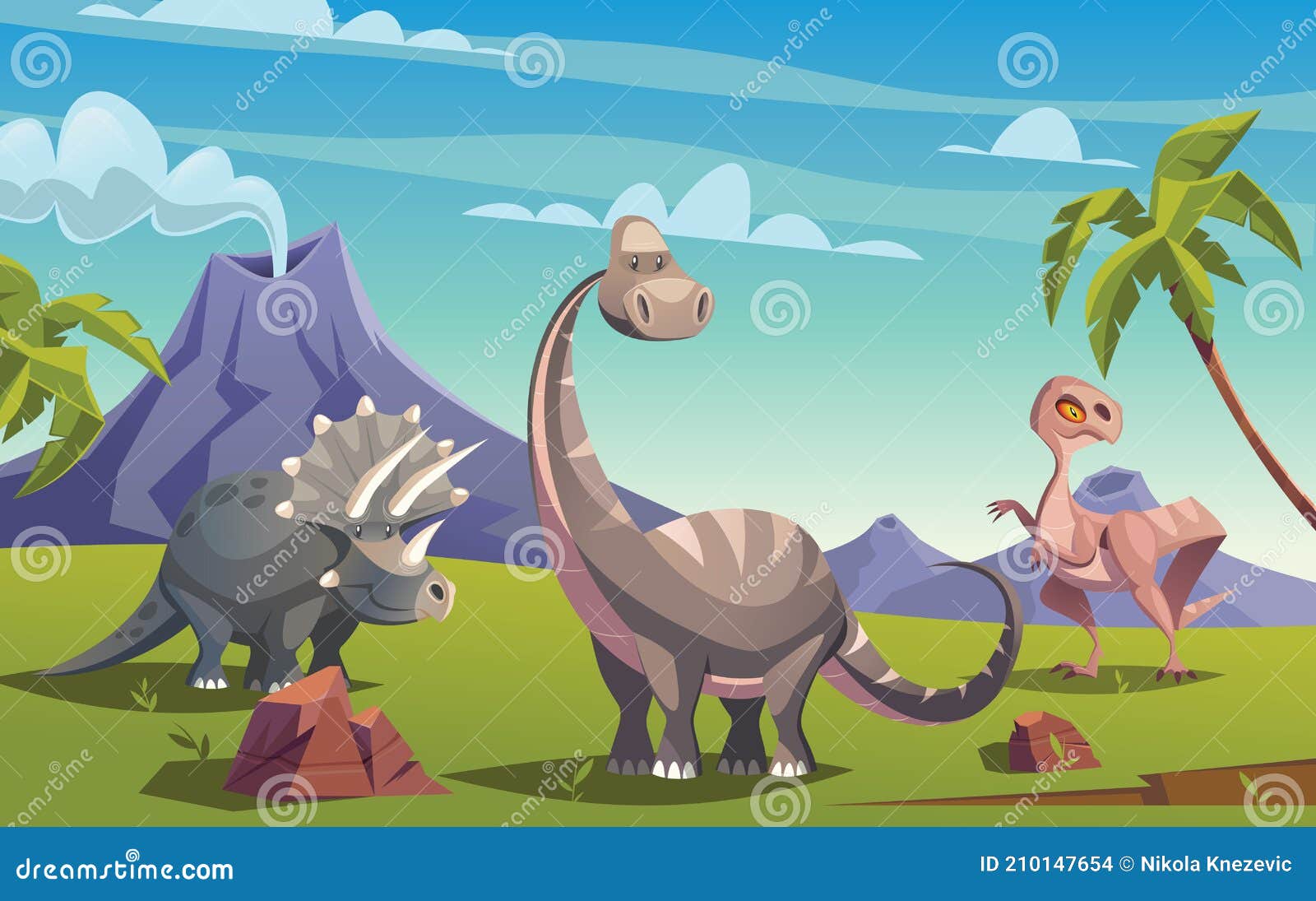 Dinosaurs Of Triassic Period On Map Cartoon Vector | CartoonDealer.com ...