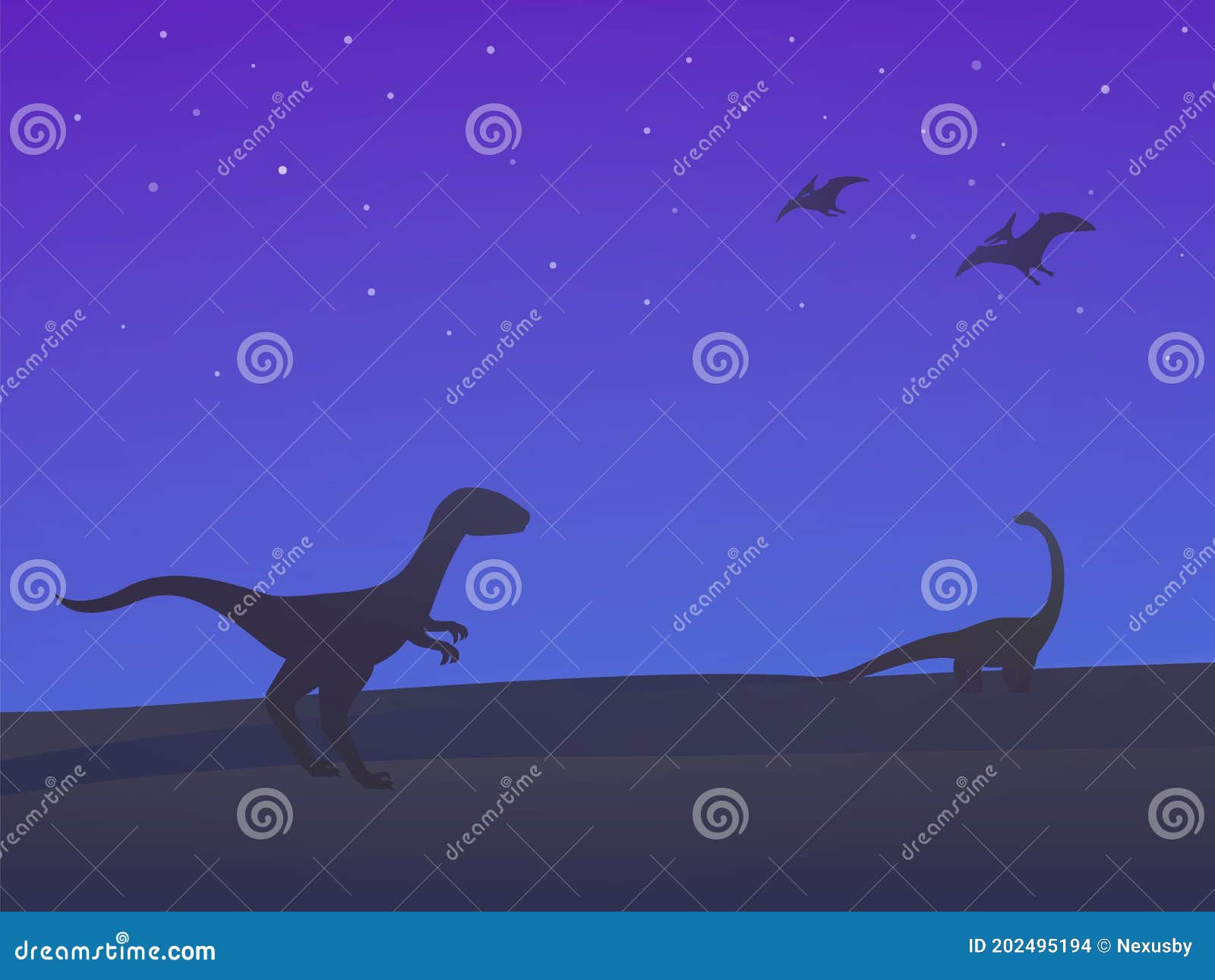 Dinosaurs, Velociraptor, Sauropod And Pterodactyls Royalty-Free ...