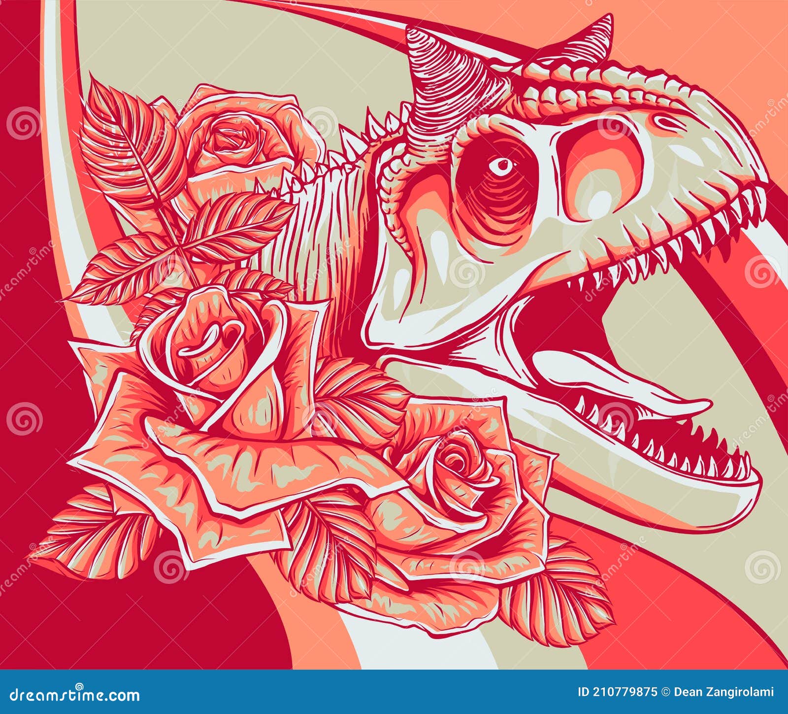 Dinosaurus Carnosaur Head with Roses Vector Illustration Design Stock ...