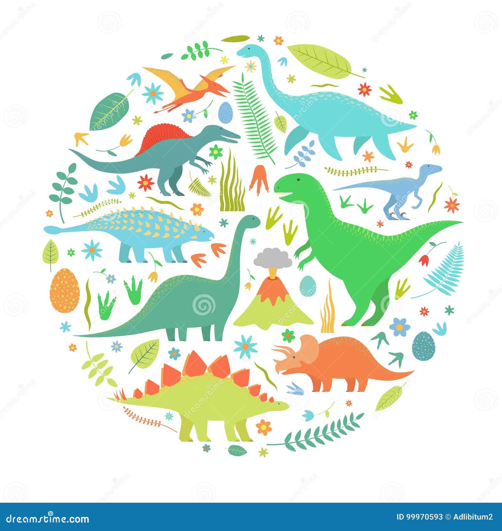 Dinosaurus In Circle Cartoon Vector | CartoonDealer.com #99970593