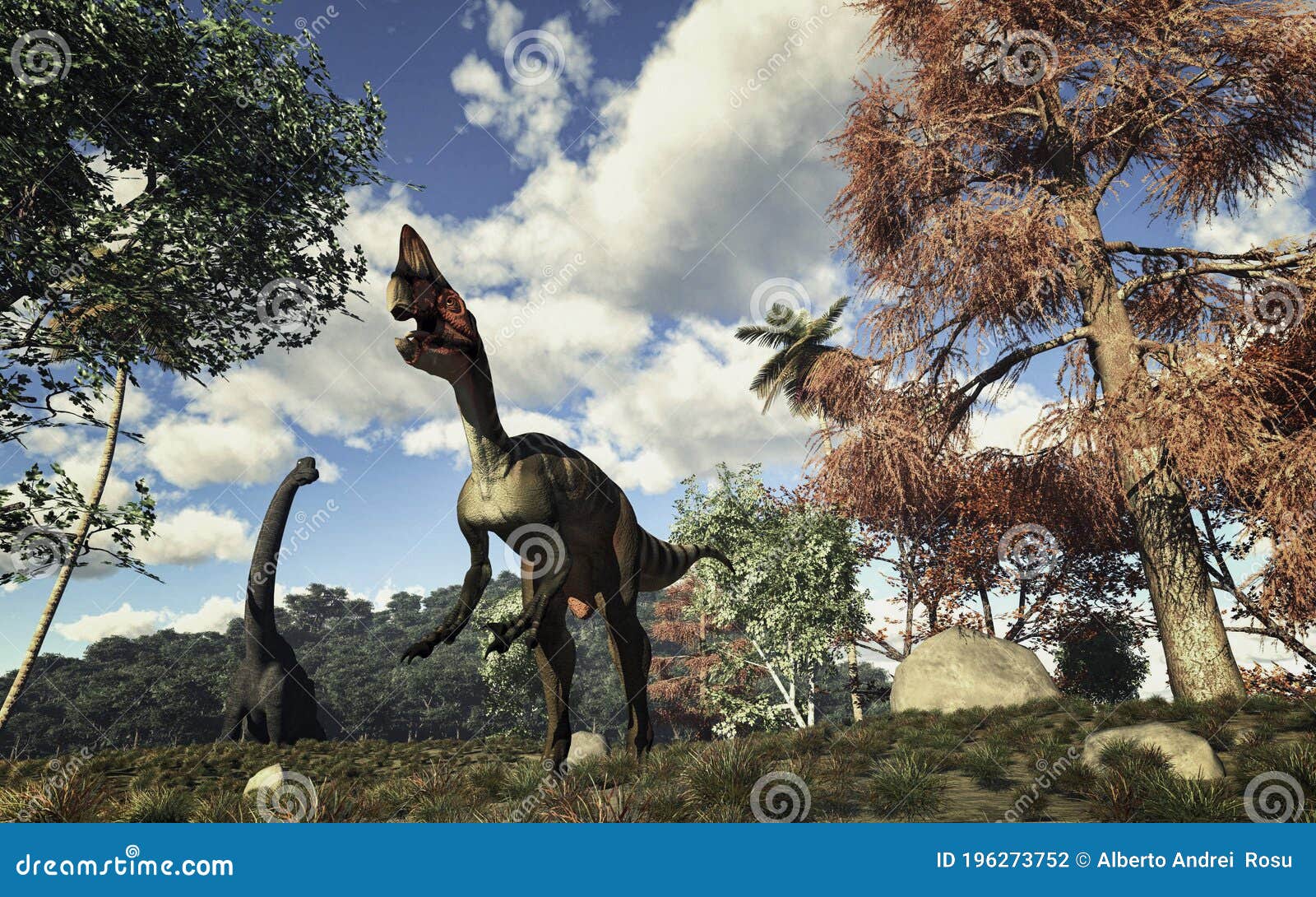 Dinosaurus in the jungle stock illustration. Illustration of primeval ...