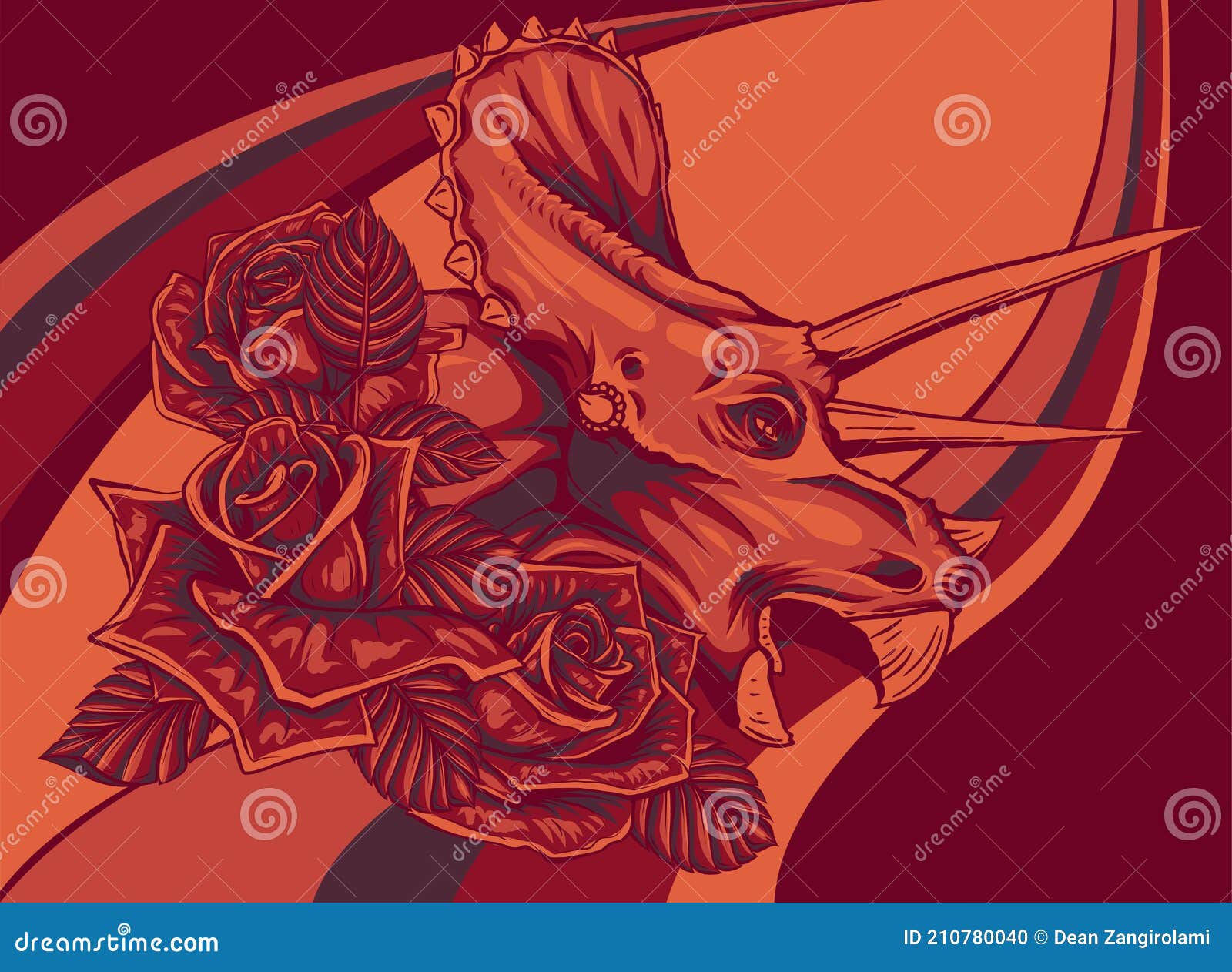 Dinosaurus Triceratops Head with Flower Vector Illustration Design ...
