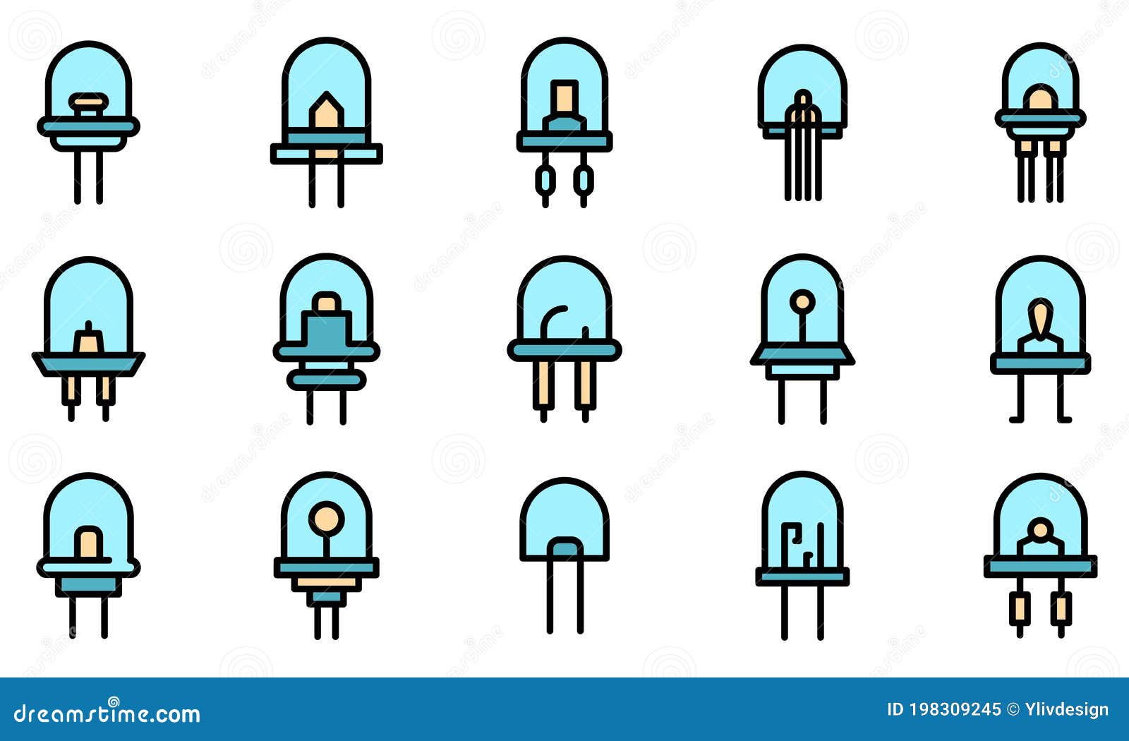 Diode Icons Set Vector Flat Stock Vector - Illustration of idea, alarm ...