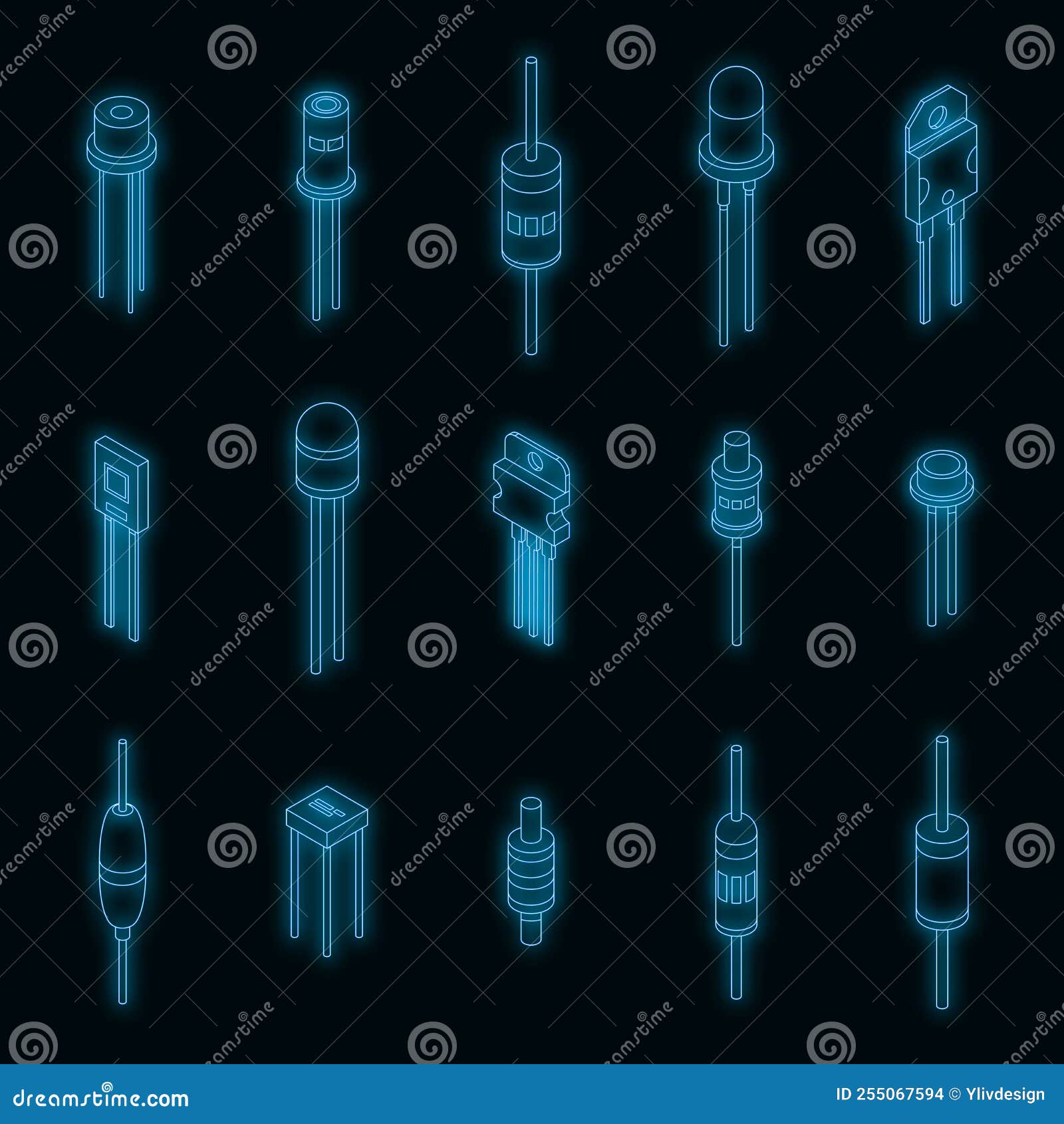 Diode Icons Set Vector Neon Stock Vector - Illustration of electricity ...