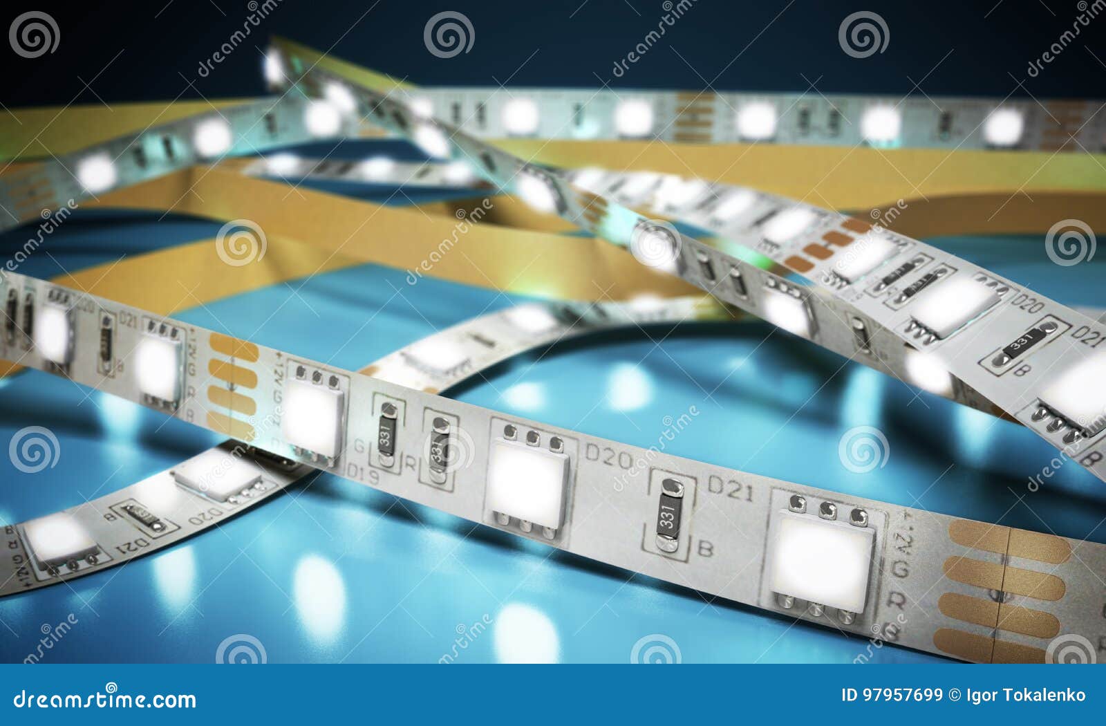 Diode Strip Led Lights Tape Close-up 3d Render on Blue Stock ...