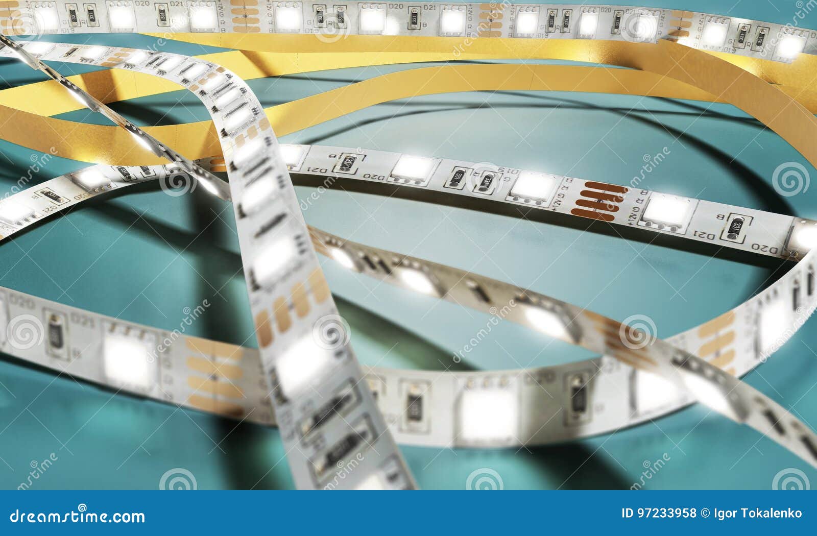 Diode Strip Led Lights Tape Close-up 3d Render on White Stock ...