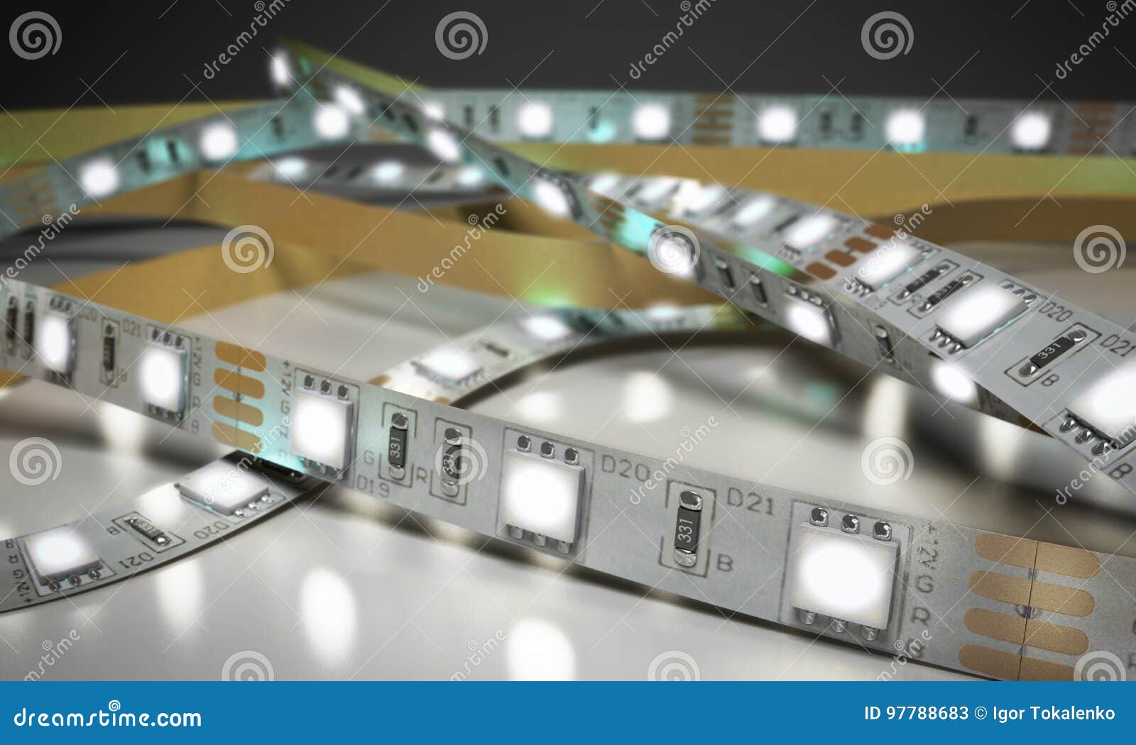 Diode Strip Led Lights Tape Close-up 3d Render on White Stock ...