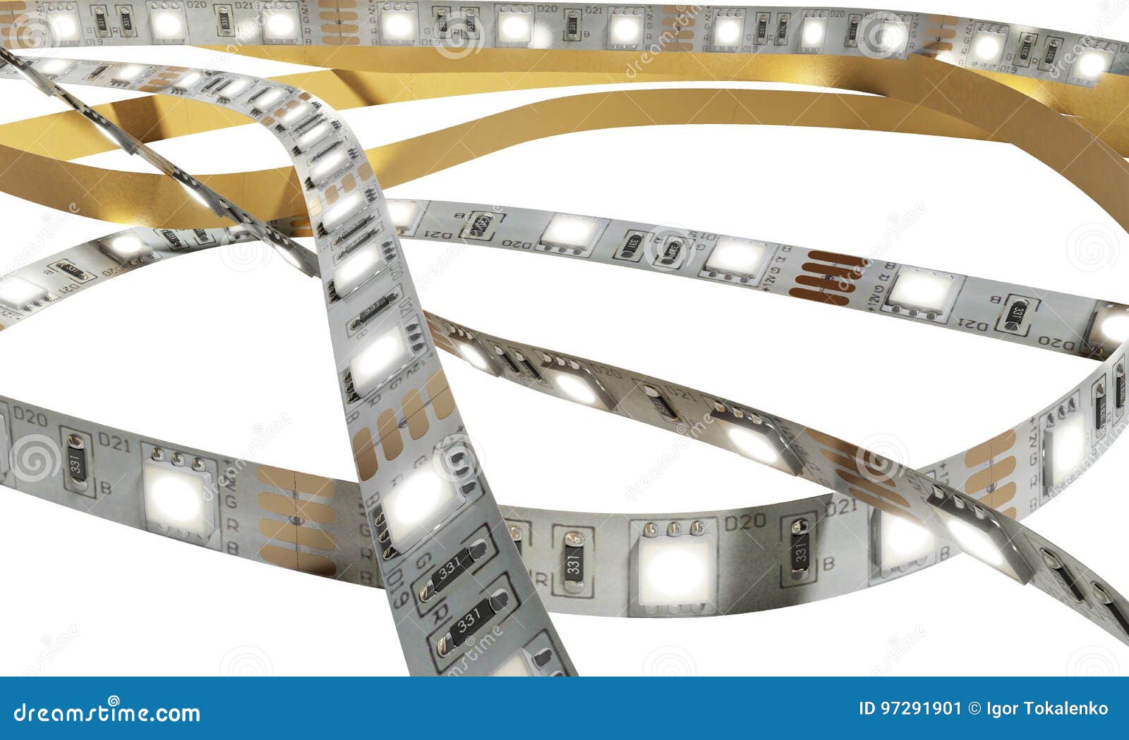 Diode Strip Led Lights Tape Close-up 3d Render on White No Shadow Stock ...