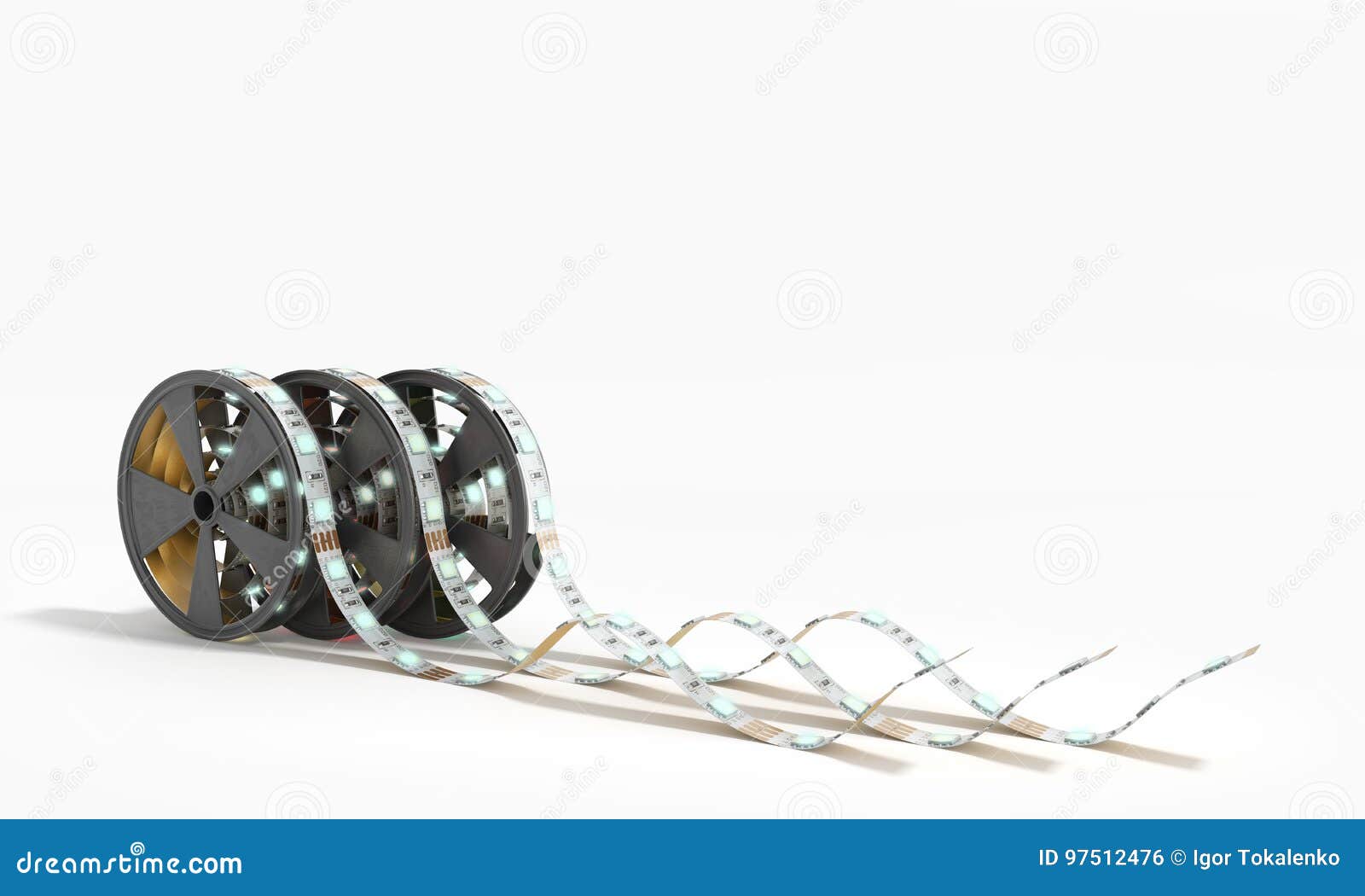 Diode Strip Led Lights Tape in Holder Close-up 3d Render on Whit Stock ...