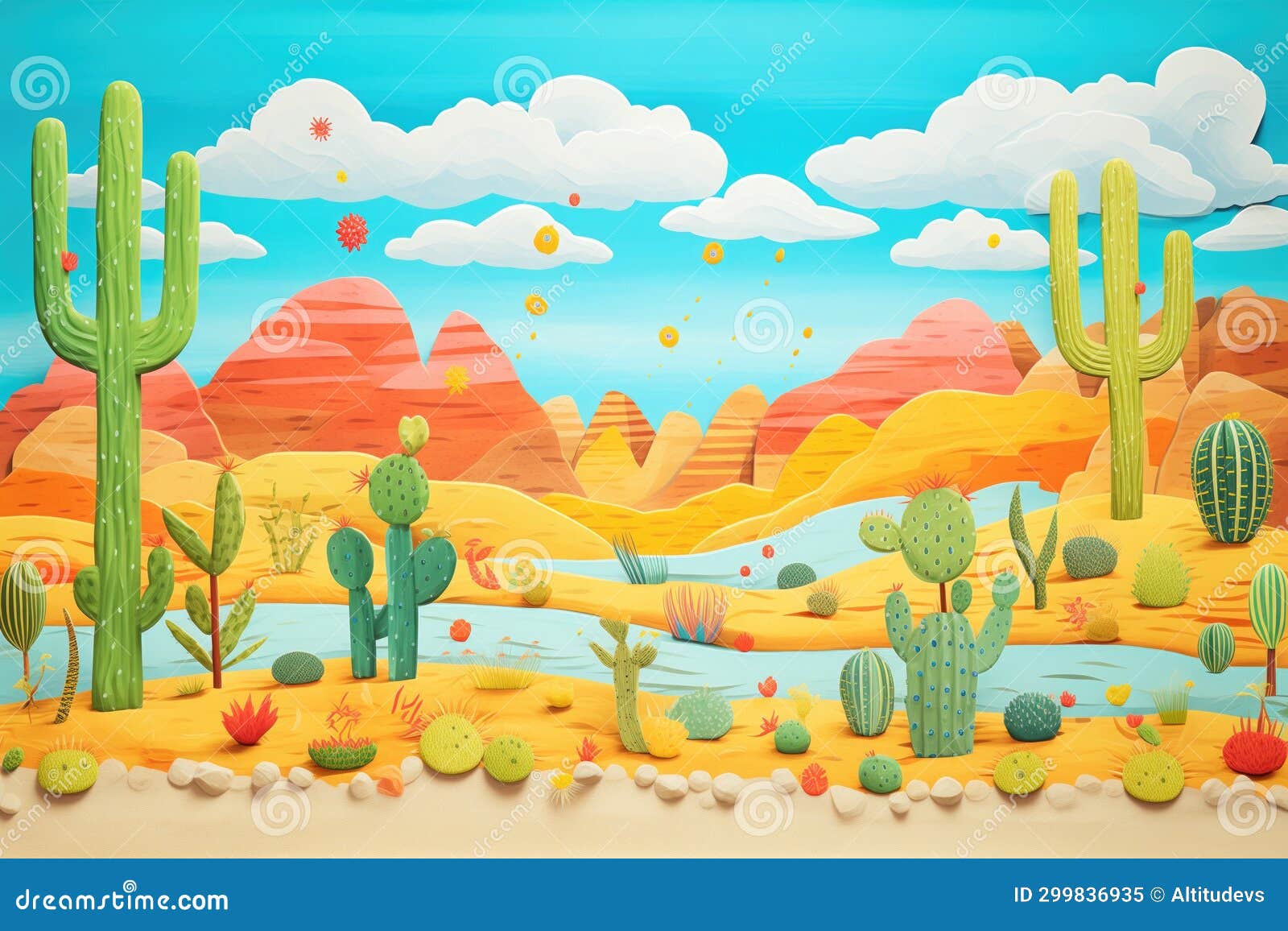 Diorama of a Desert with Sand Dunes and Cacti Stock Image - Image of ...