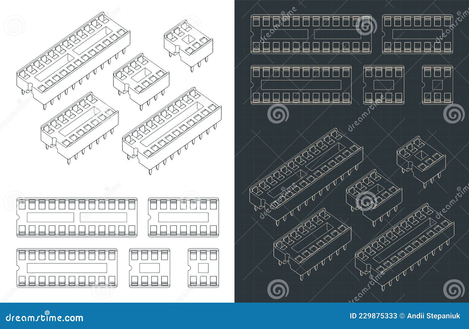 DIP sockets blueprints stock vector. Illustration of microchip - 229875333
