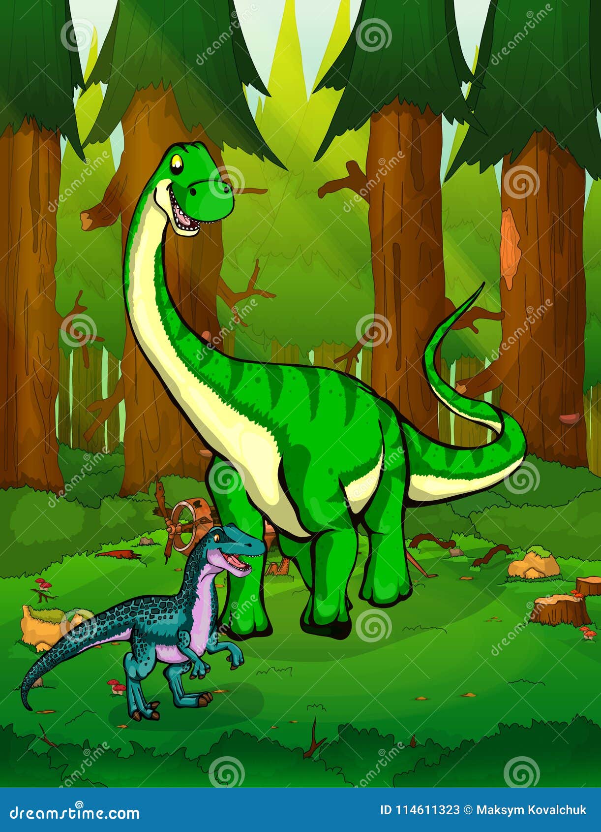 Diplodocus On The Background Of A Waterfall. Cartoon Vector ...