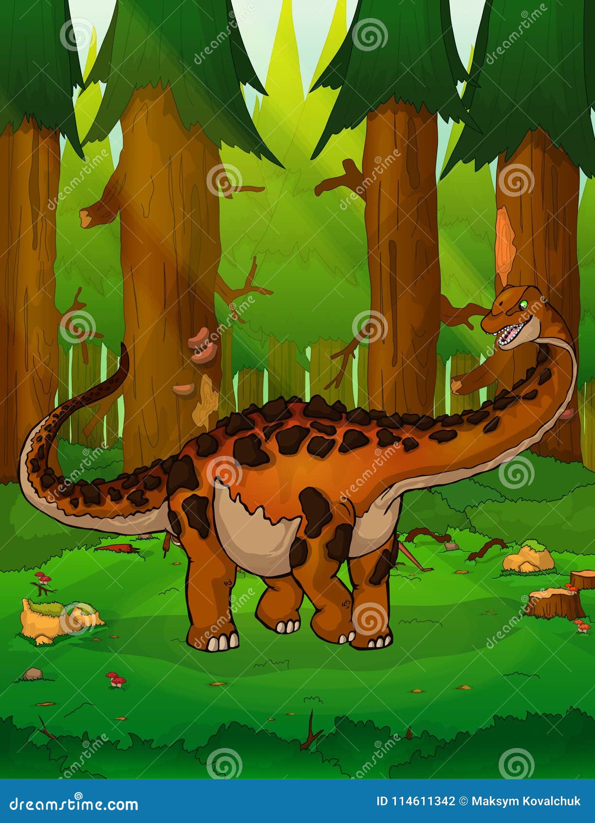 Diplodocus On The Background Of A Waterfall. Cartoon Vector ...