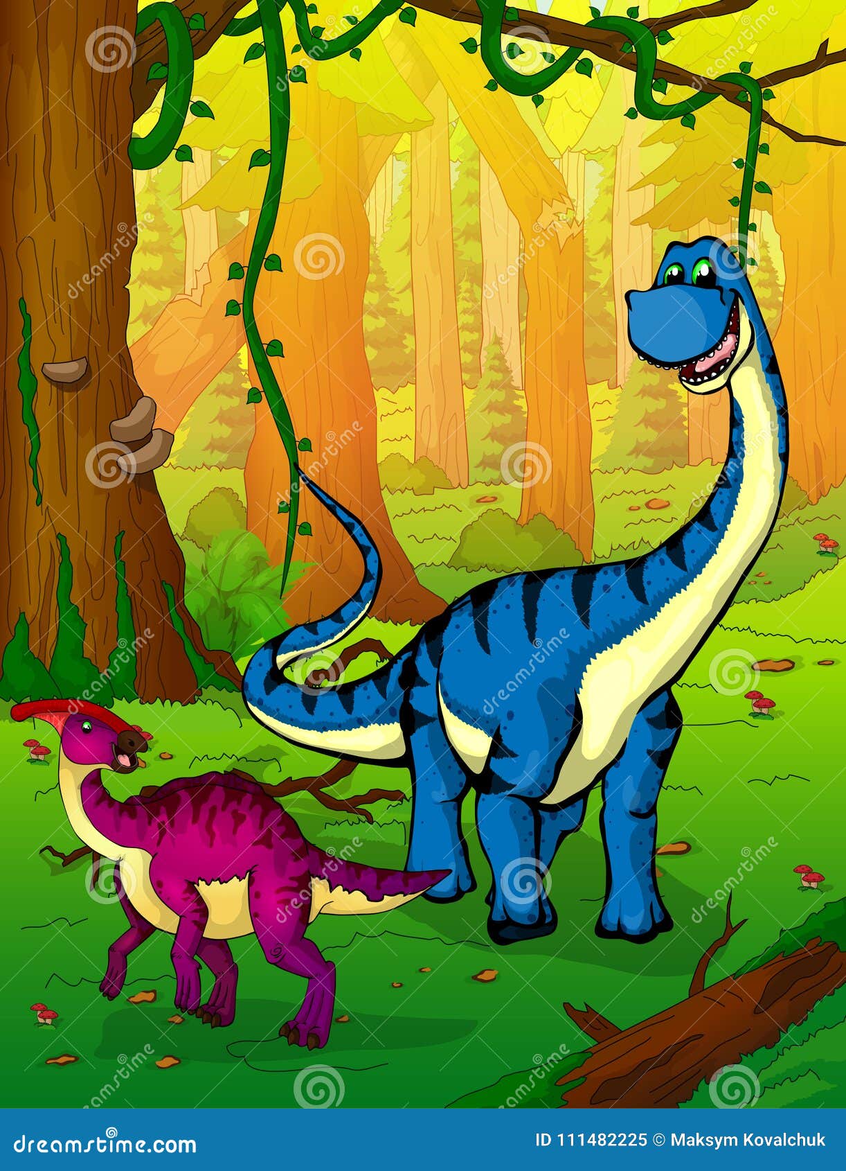 Diplodocus On The Background Of Forest. Cartoon Vector | CartoonDealer ...
