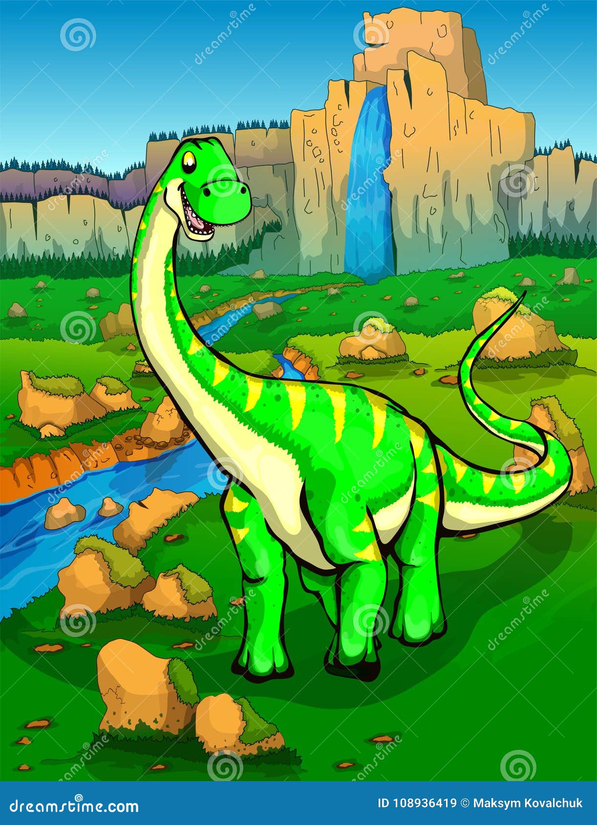 Diplodocus On The Background Of Nature Cartoon Vector | CartoonDealer ...