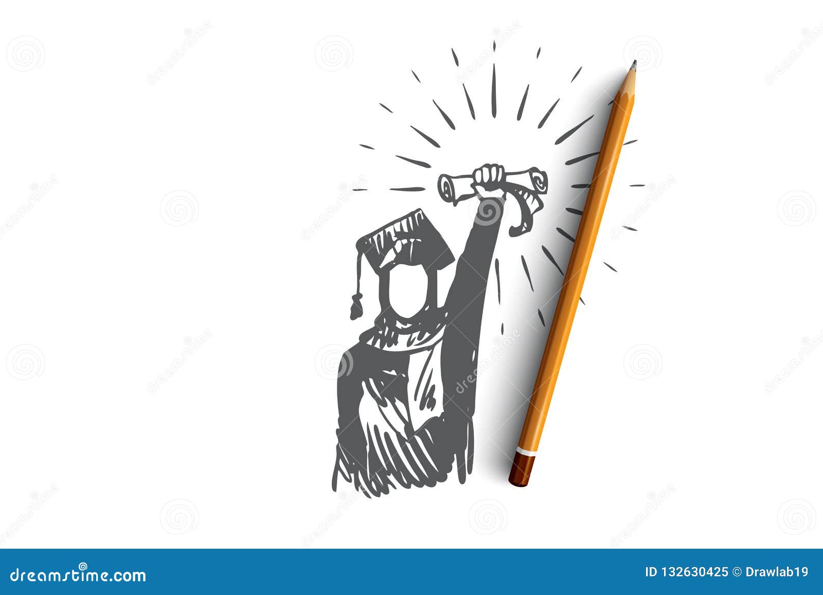 Diploma Achievement Success Graduate Islam Concept Hand Drawn Isolated Vector Stock Vector