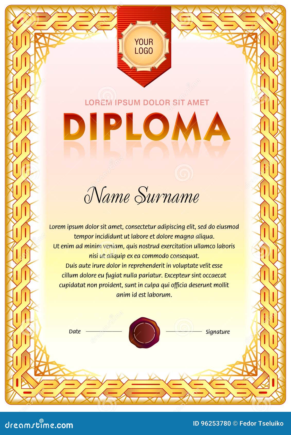 Diploma blank template stock vector. Illustration of diploma - 96253780
