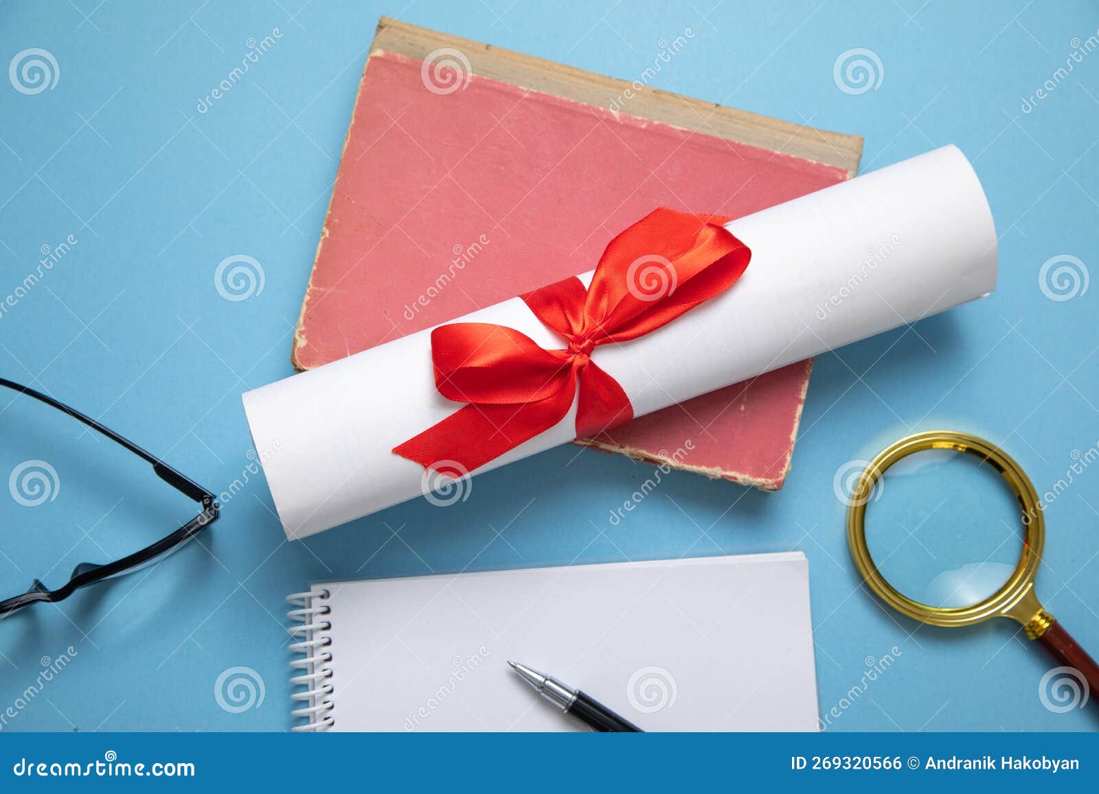 Diploma and Business Objects on the Blue Background Stock Photo - Image ...