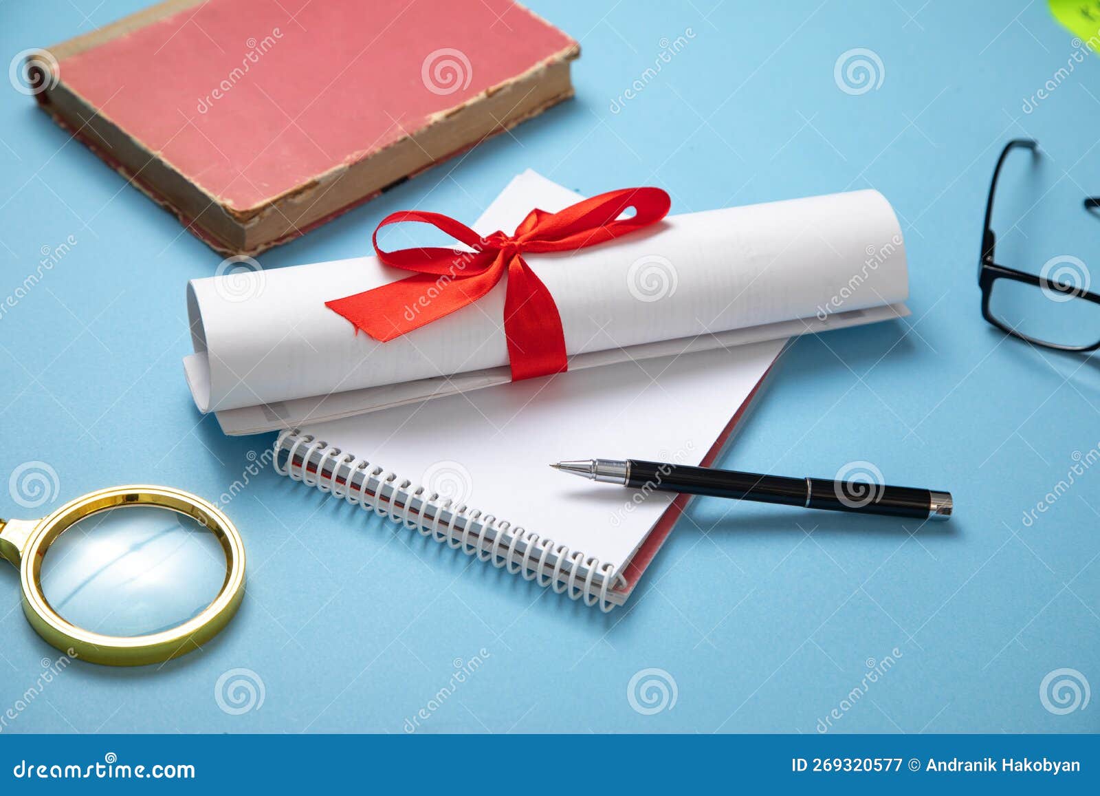 Diploma and Business Objects on the Blue Background Stock Image - Image ...