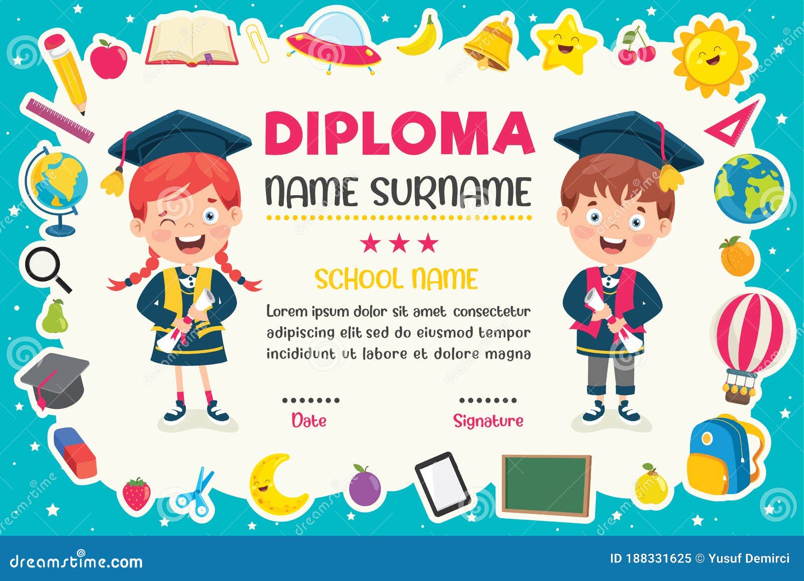 Diploma Certificate for Preschool and Elementary School Kids Stock ... Diploma Certificate for Preschool and Elementary School Kids Stock ...