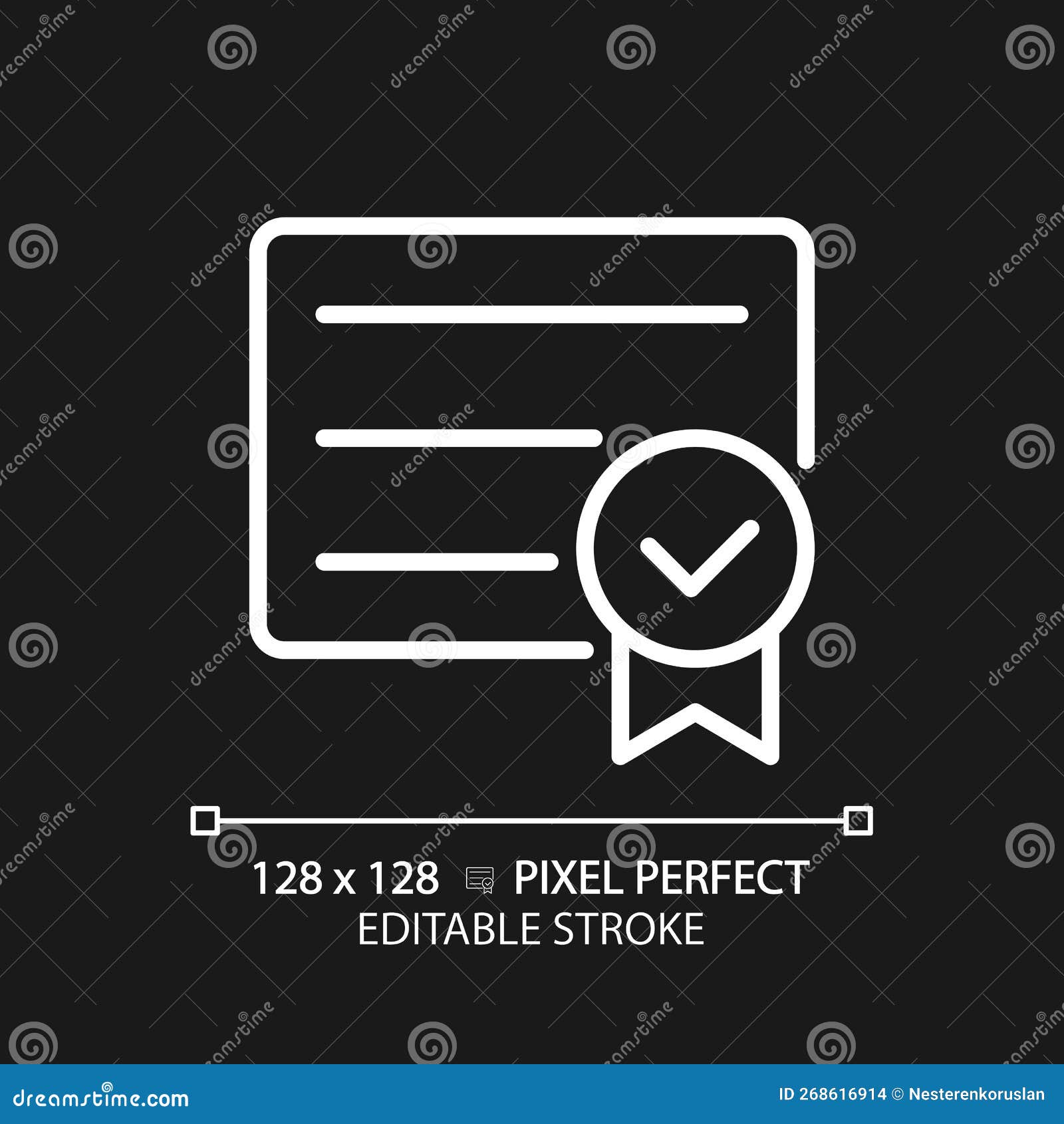 Diploma with Check Mark Pixel Perfect White Linear Icon for Dark Theme ...