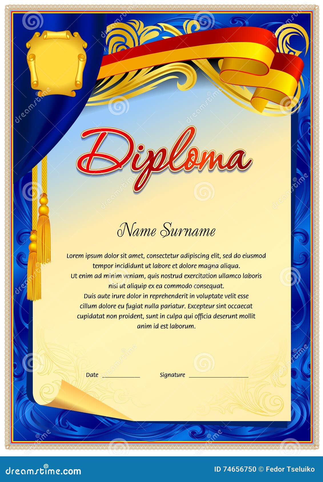 Diploma design template stock vector. Illustration of creativity - 74656750