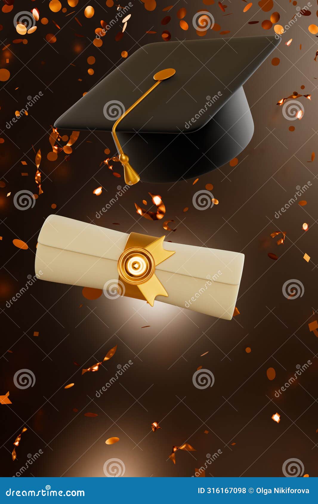 Diploma and Graduation Cap in Confetti. Stock Illustration ...