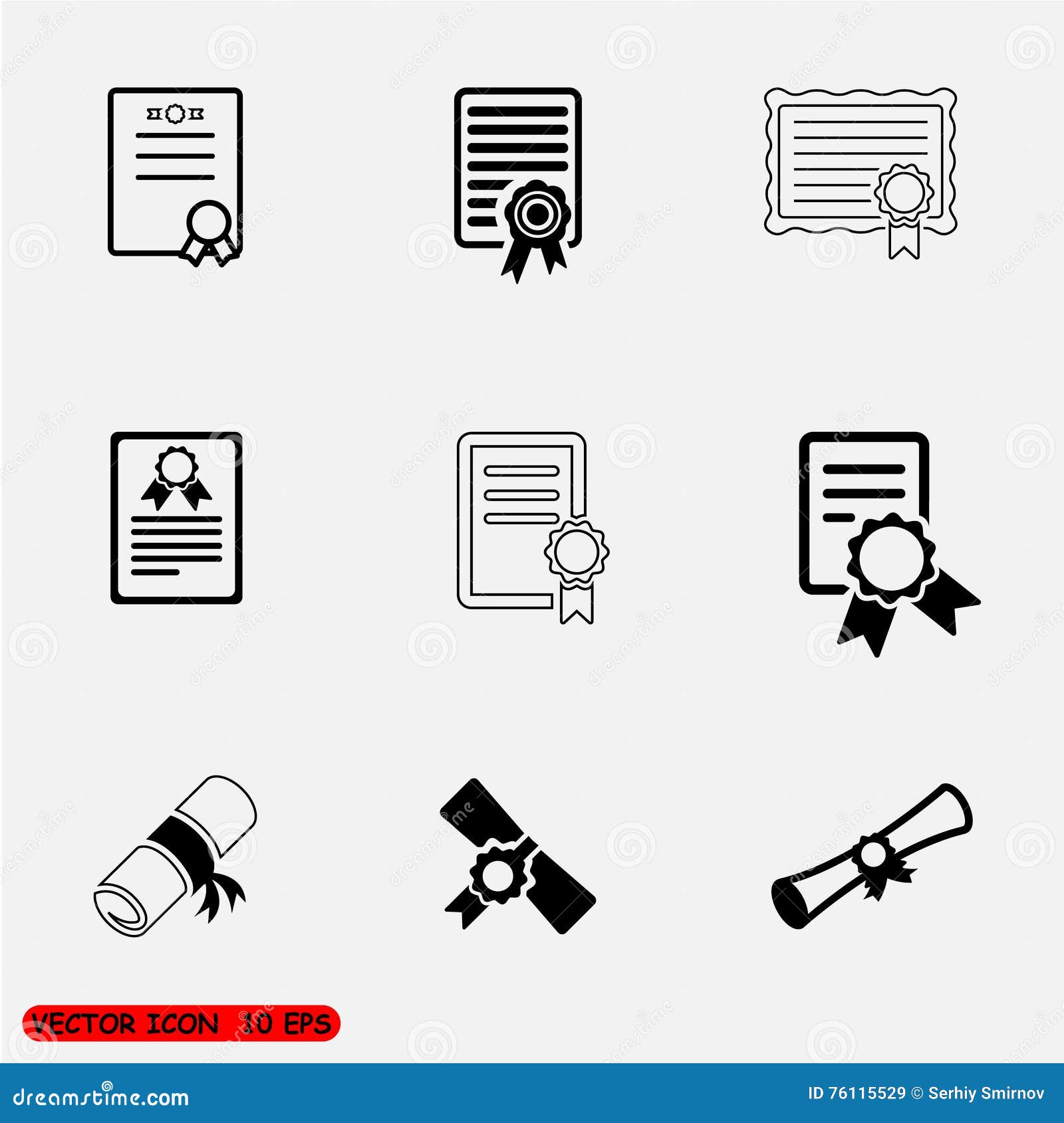 Diploma icon set stock vector. Illustration of file, read - 76115529
