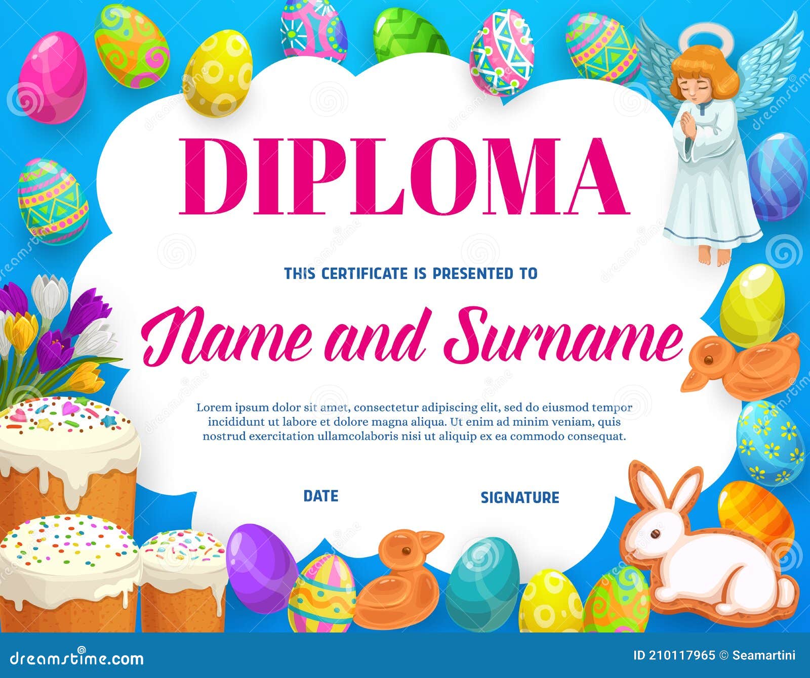 Diploma of Kids Education with Easter Eggs Stock Vector - Illustration ...