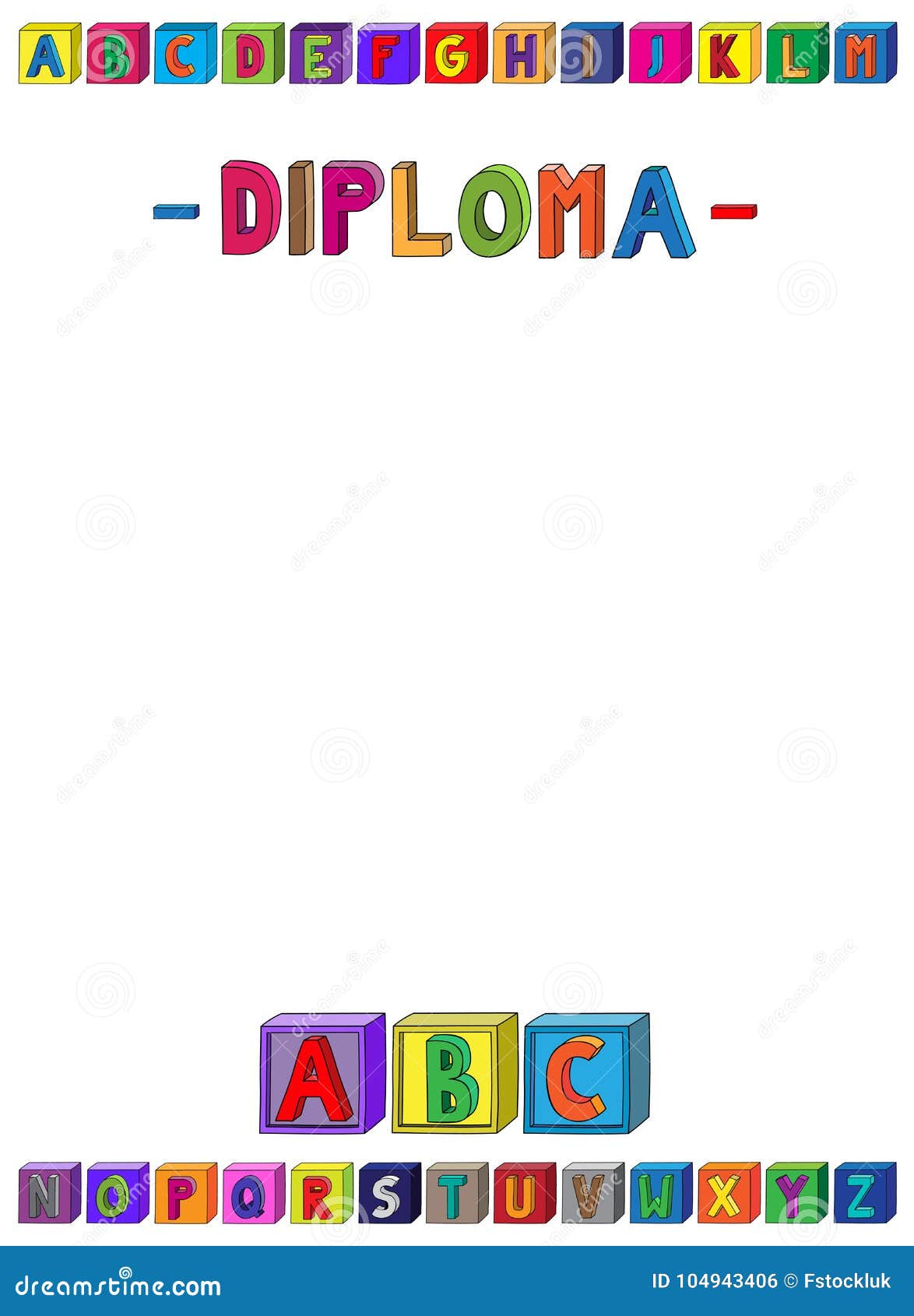 Diploma Lettering A4 Page for Kids with Alphabet Blocks Stock Vector ...