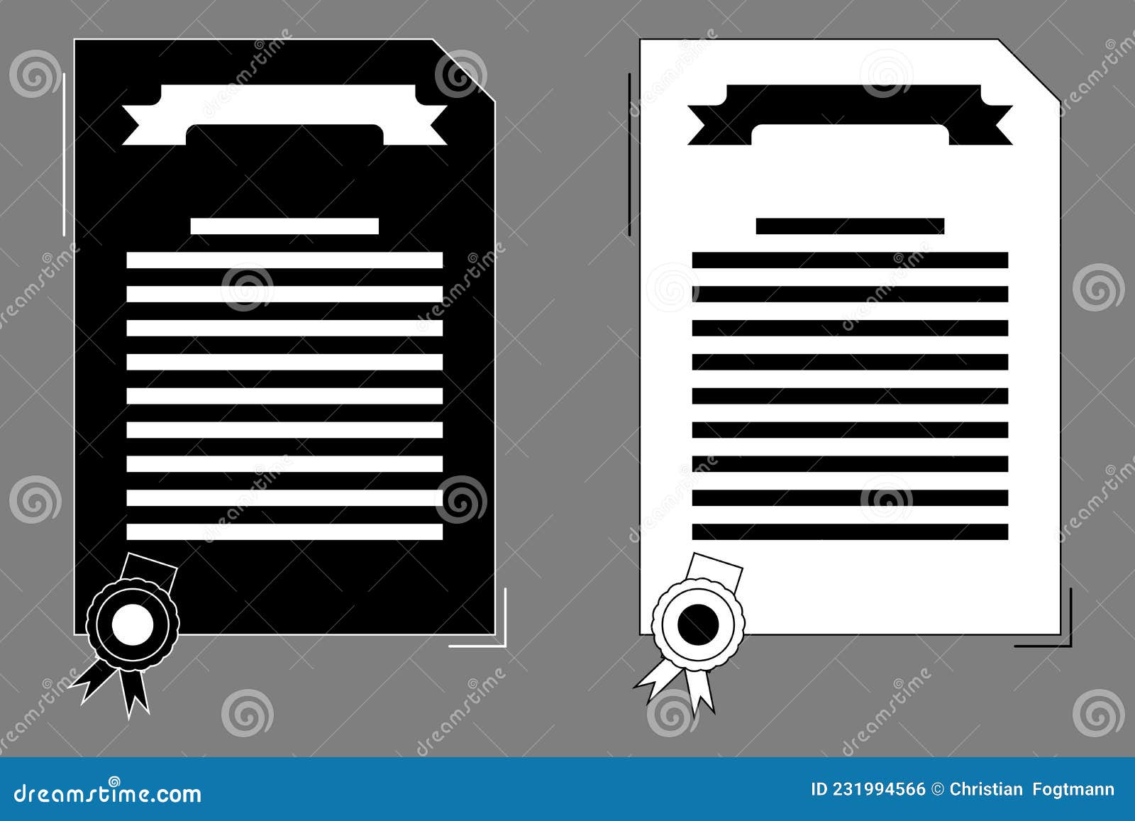 Diploma Paper Certificate Icon Black White Outline Stock Vector ...