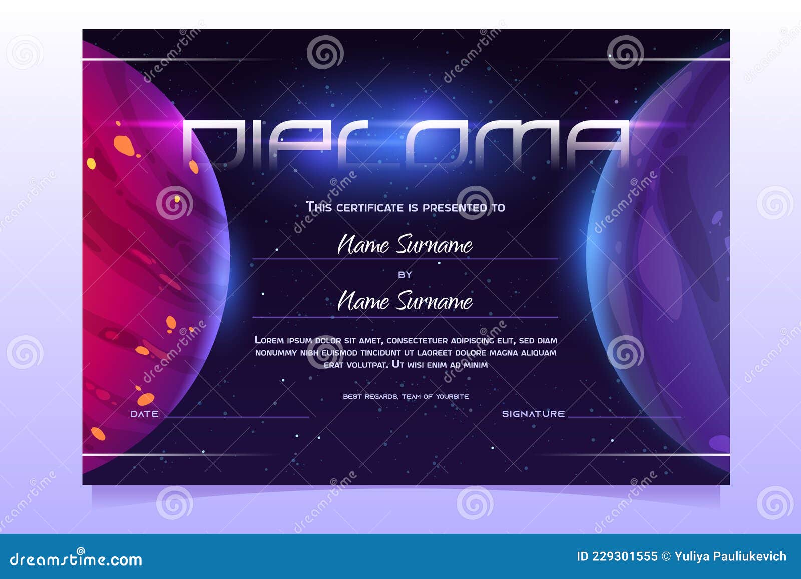 Diploma Planets in Space, Astronomy Certificate Stock Vector ...