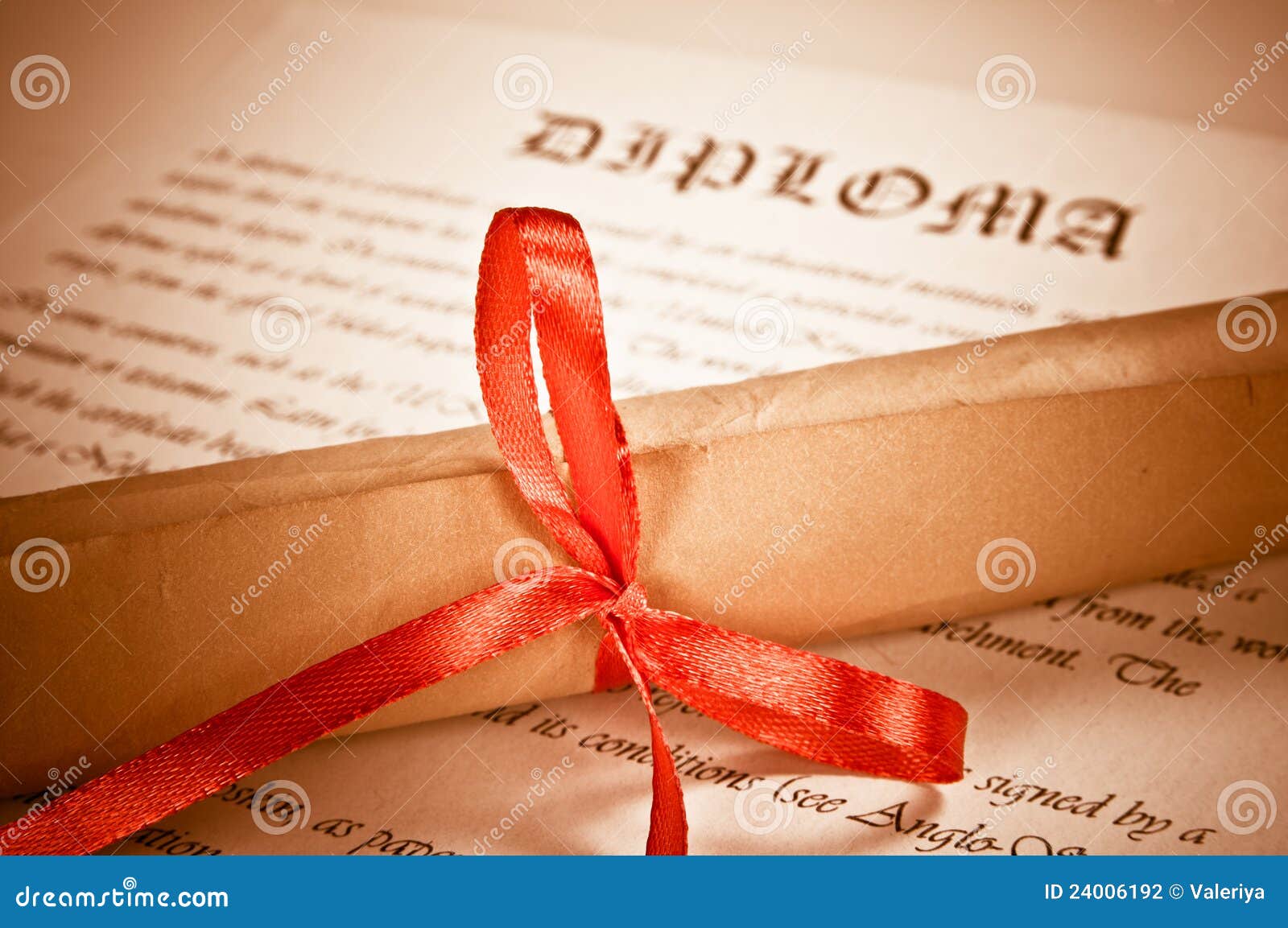 Diploma with red ribbon stock photo. Image of degree - 24006192