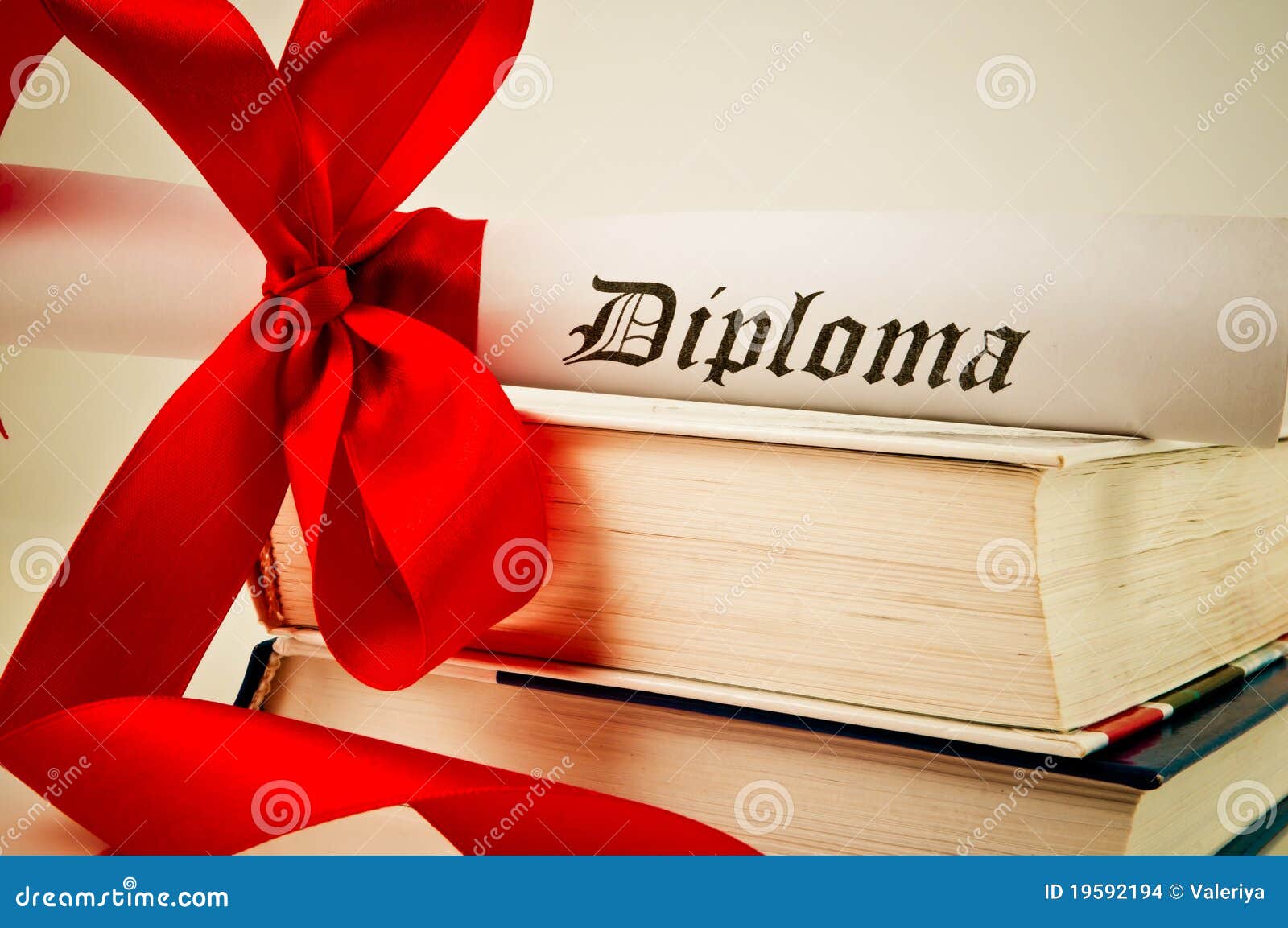 Diploma with Ribbon and Books Stock Photo - Image of baccalaureate ...