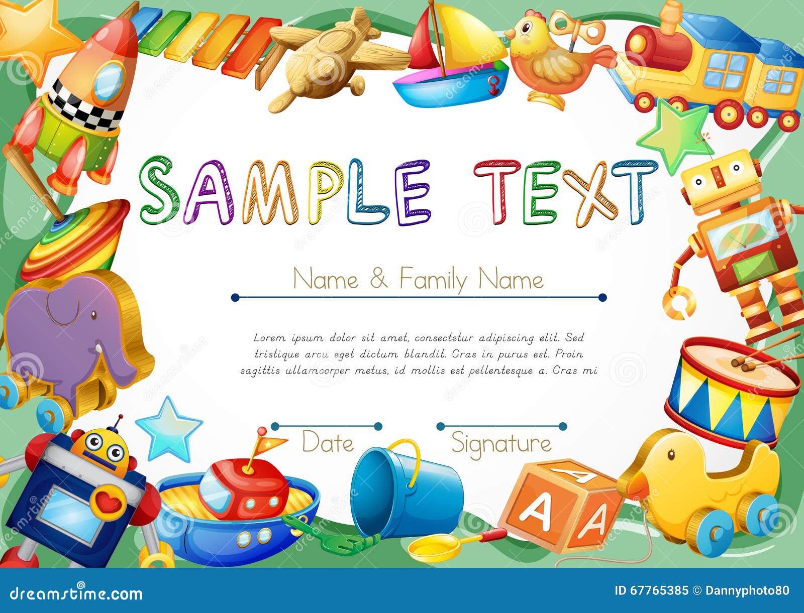 Diploma Template with Toys on Border Stock Vector - Illustration of ...