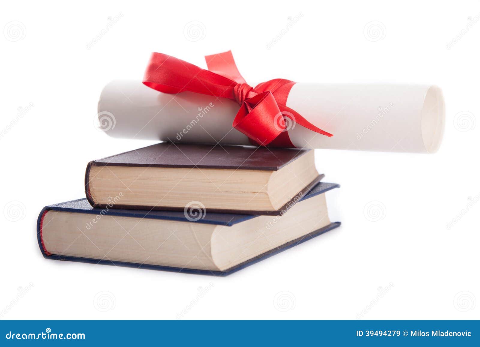 Diploma on Top of Stack of Books Isolated on White Stock Image - Image ...