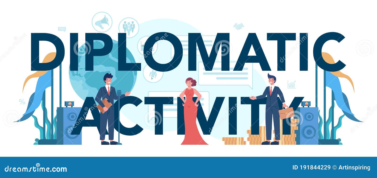 Diplomatic Activity Typographic Header. Idea of International Relations ...