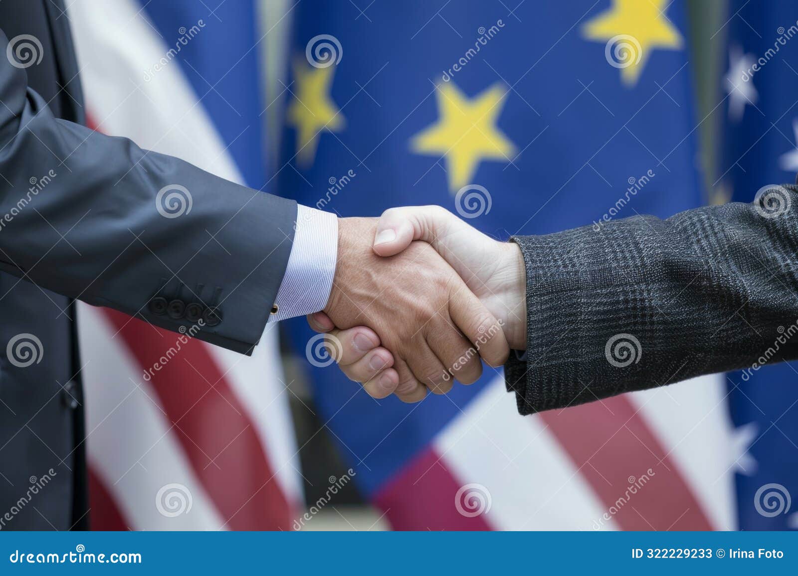 Diplomatic Handshake Between Countries: Flags Of United States And ...