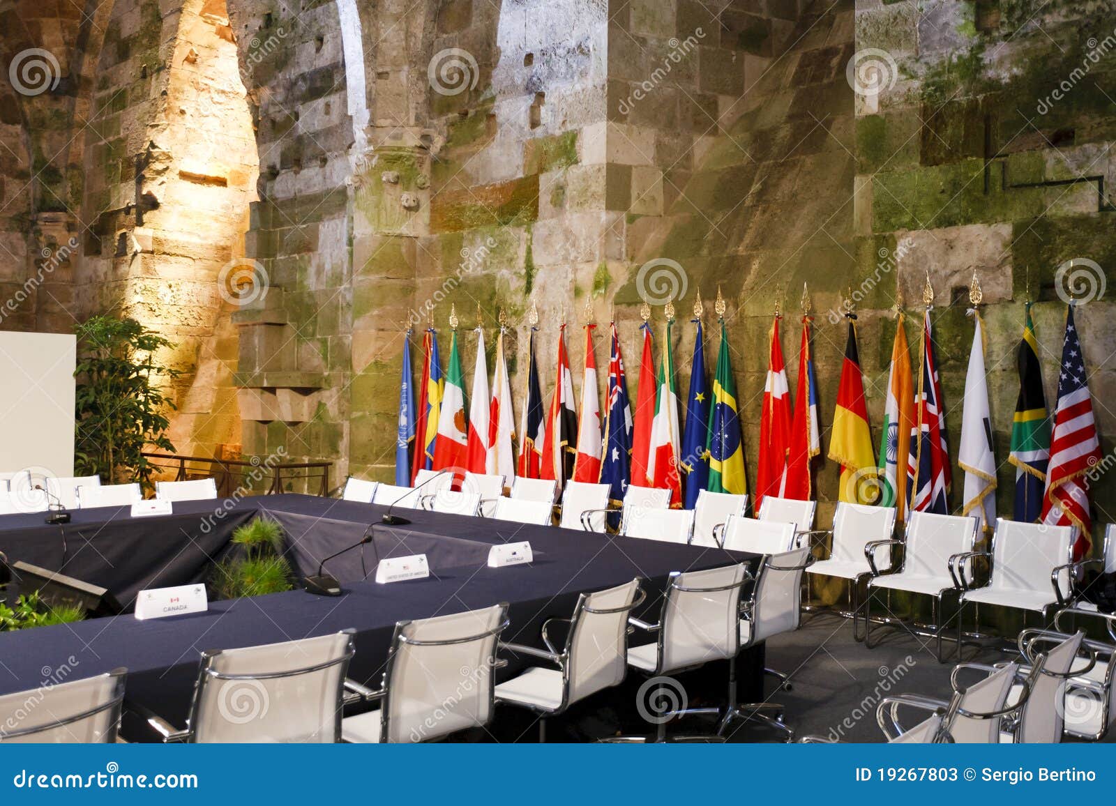 Diplomatic table and flags stock image. Image of governance - 19267803