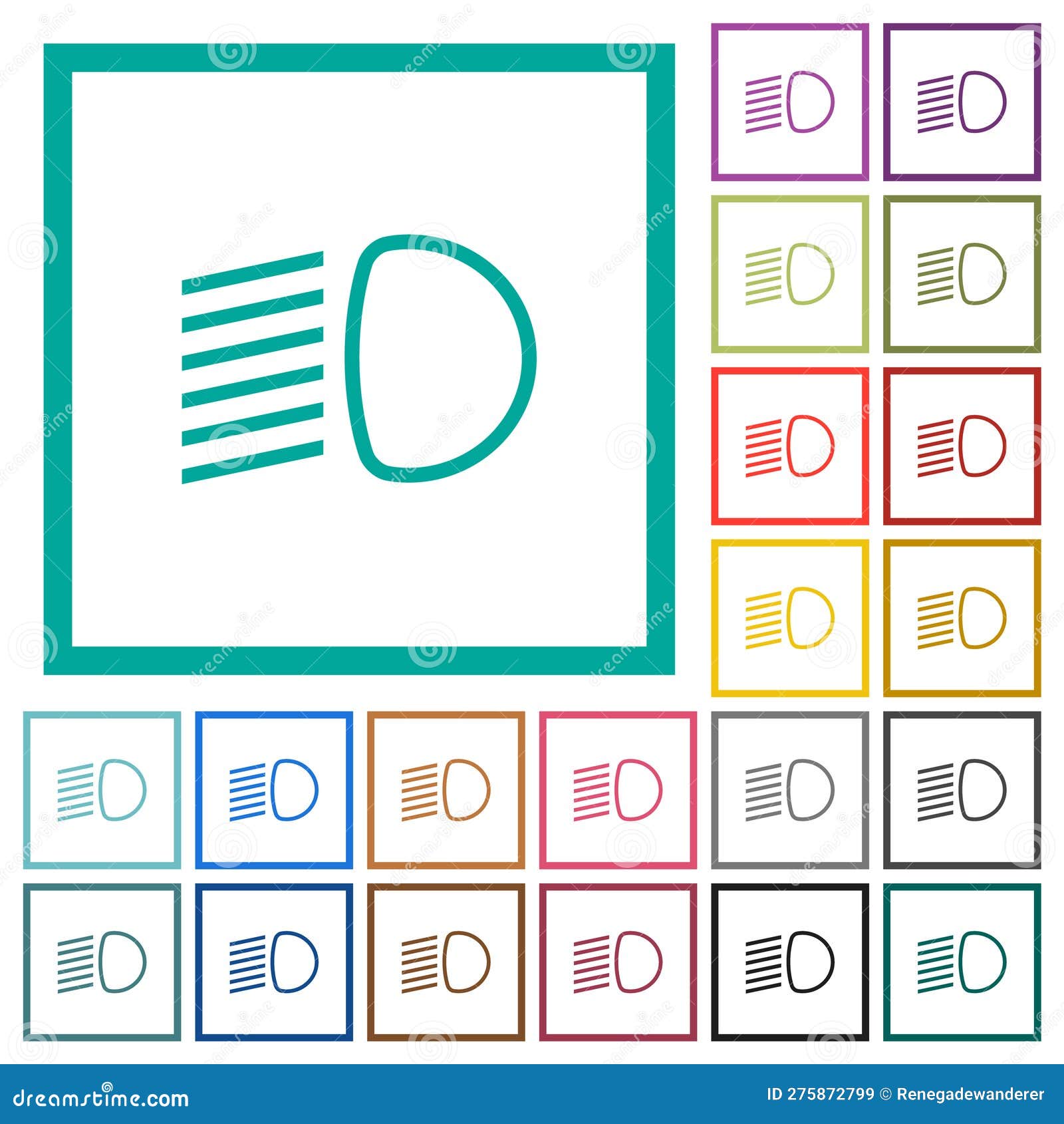 Dipped Beam Lights Flat Color Icons with Quadrant Frames Stock Vector ...
